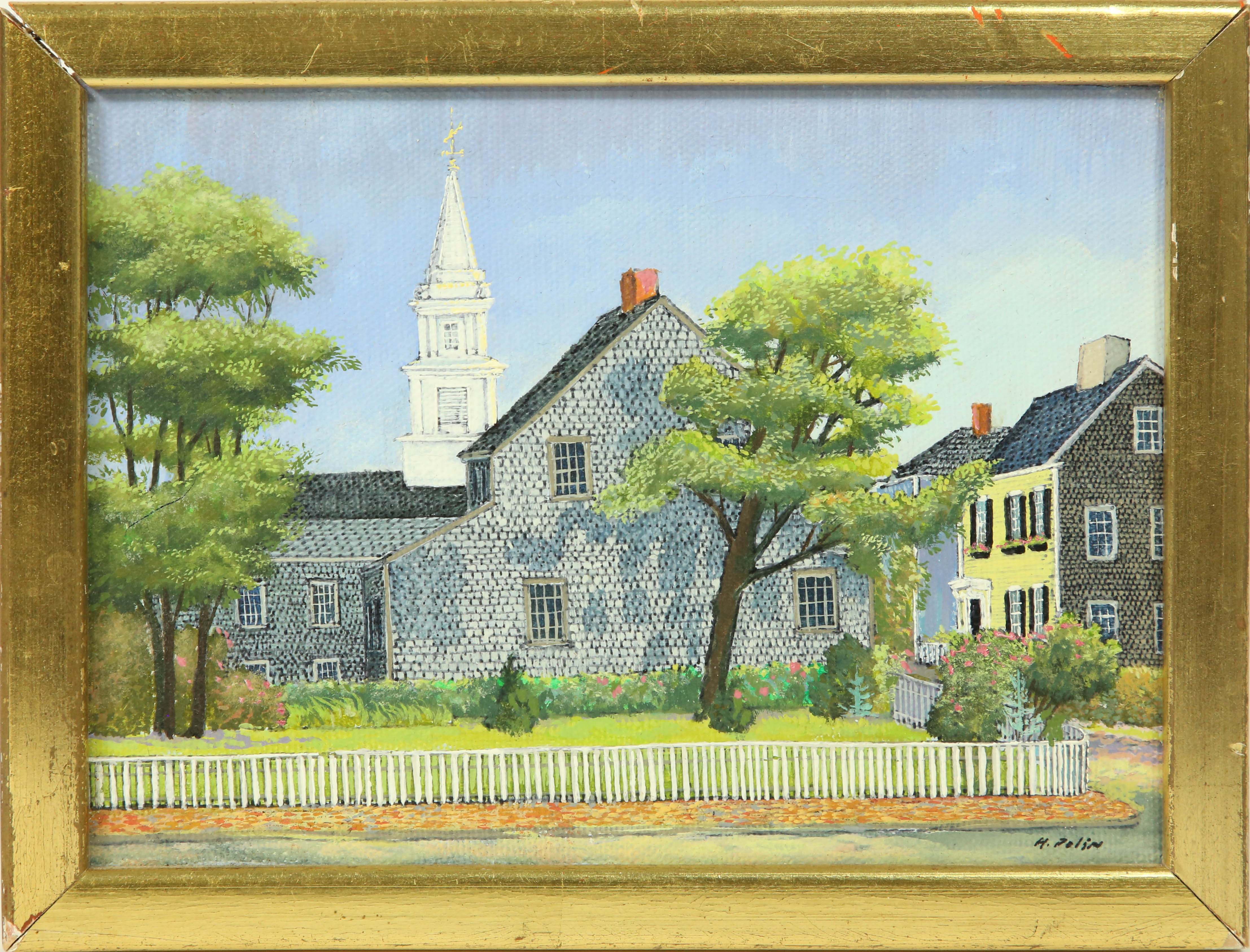 Hal Polin Miniature Oil on Board "View of Summer Street Church" - Hal ...