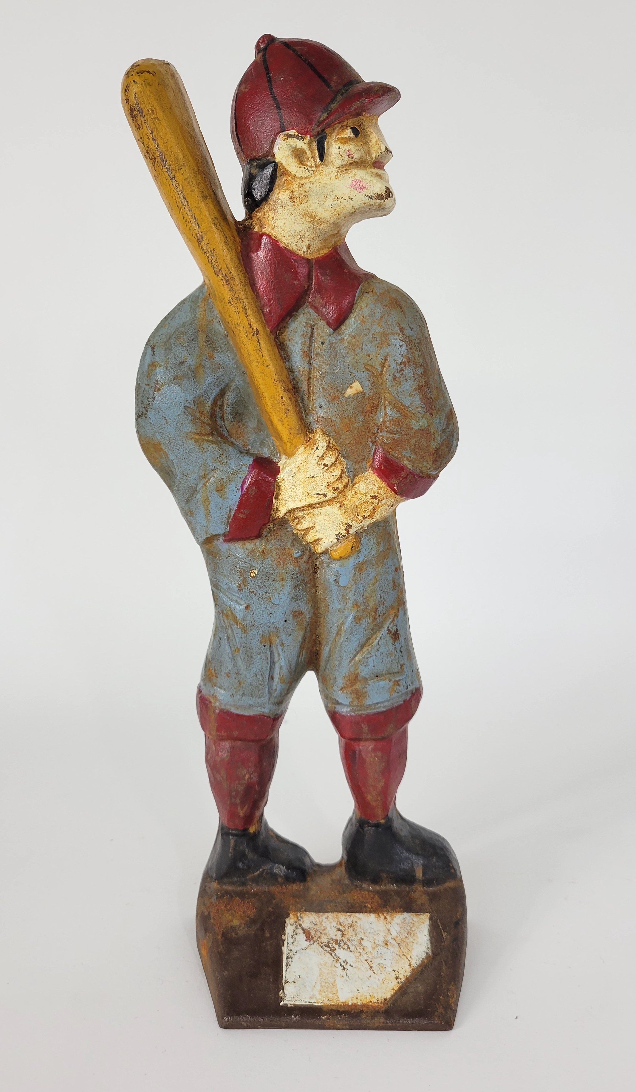 Large Vintage Painted Cast Iron Baseball Player Doorstop - Large ...