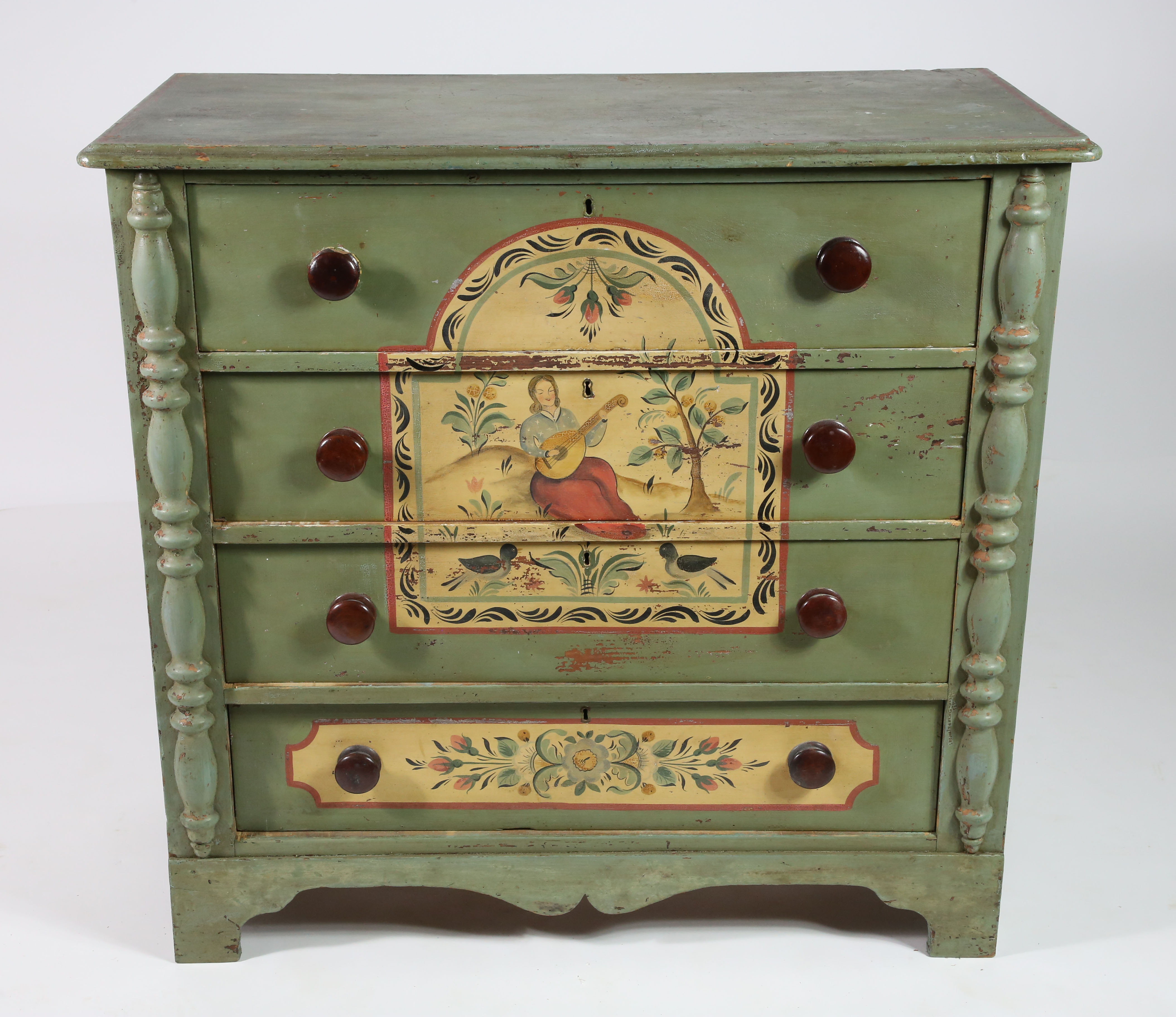 Cottage Pine Paint Decorated Four-Drawer Chest of Drawers 19th Century ...