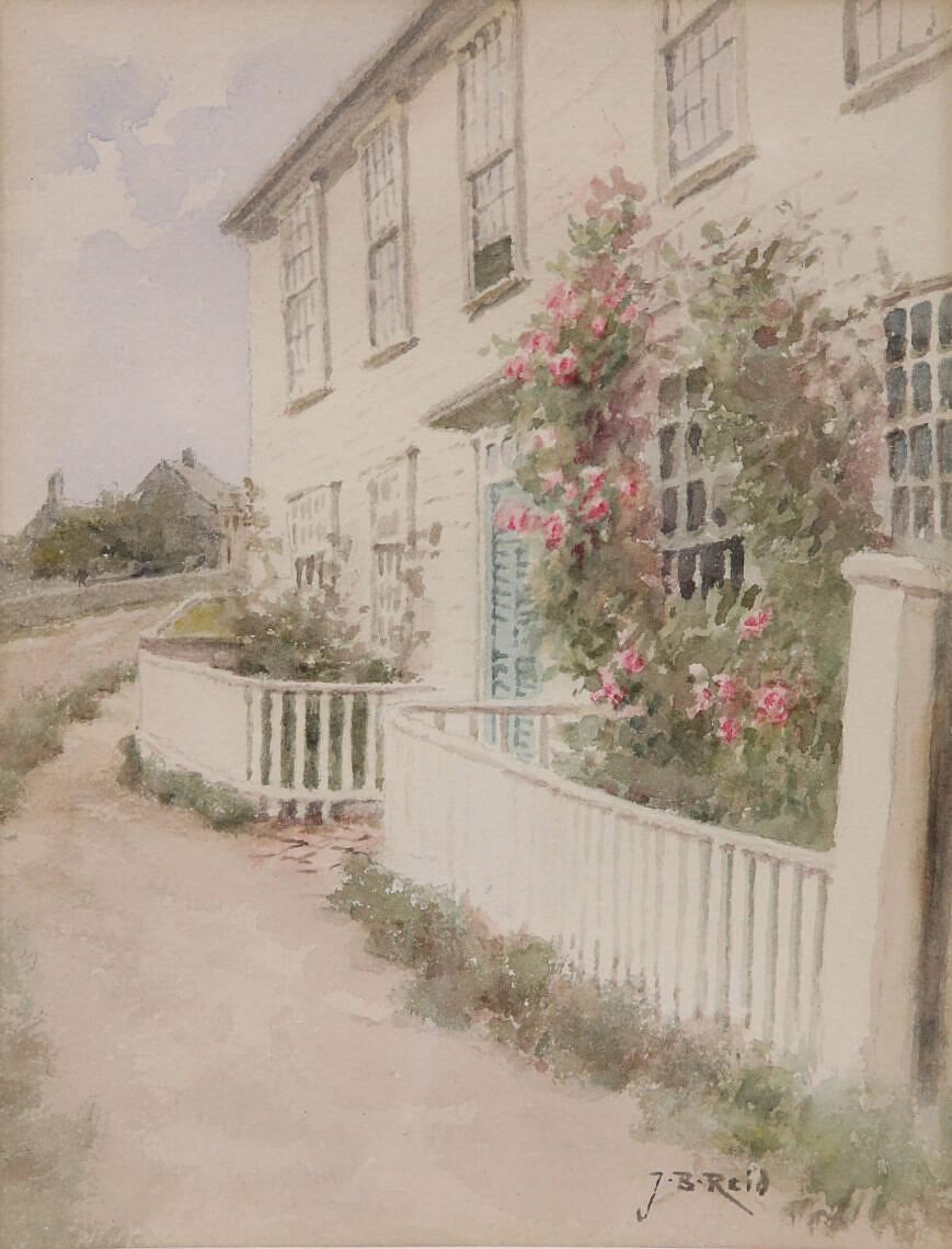 Jane Brewster Reid Watercolor on Paper "Nantucket Rose Covered House ...