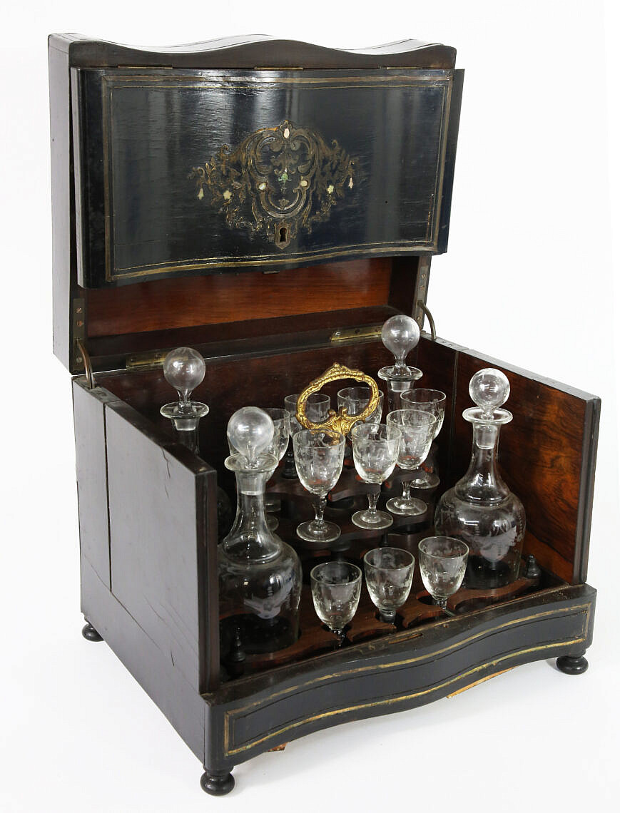 Antique Inlaid Tantalus Decanter Box 19th Century - Antique Inlaid ...