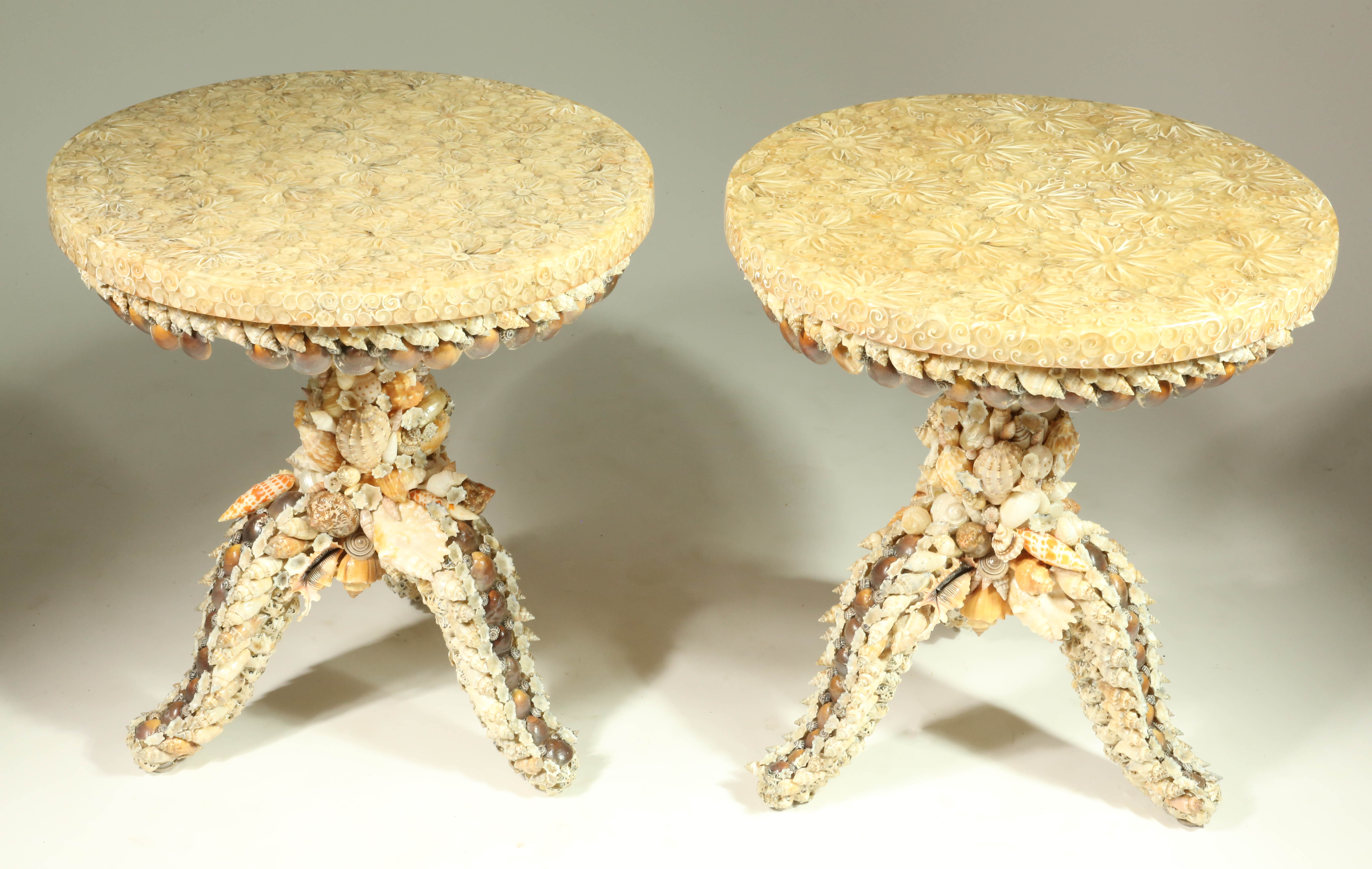 Pair of Contemporary Tropical Shell Encrusted Side Tables - Pair of ...