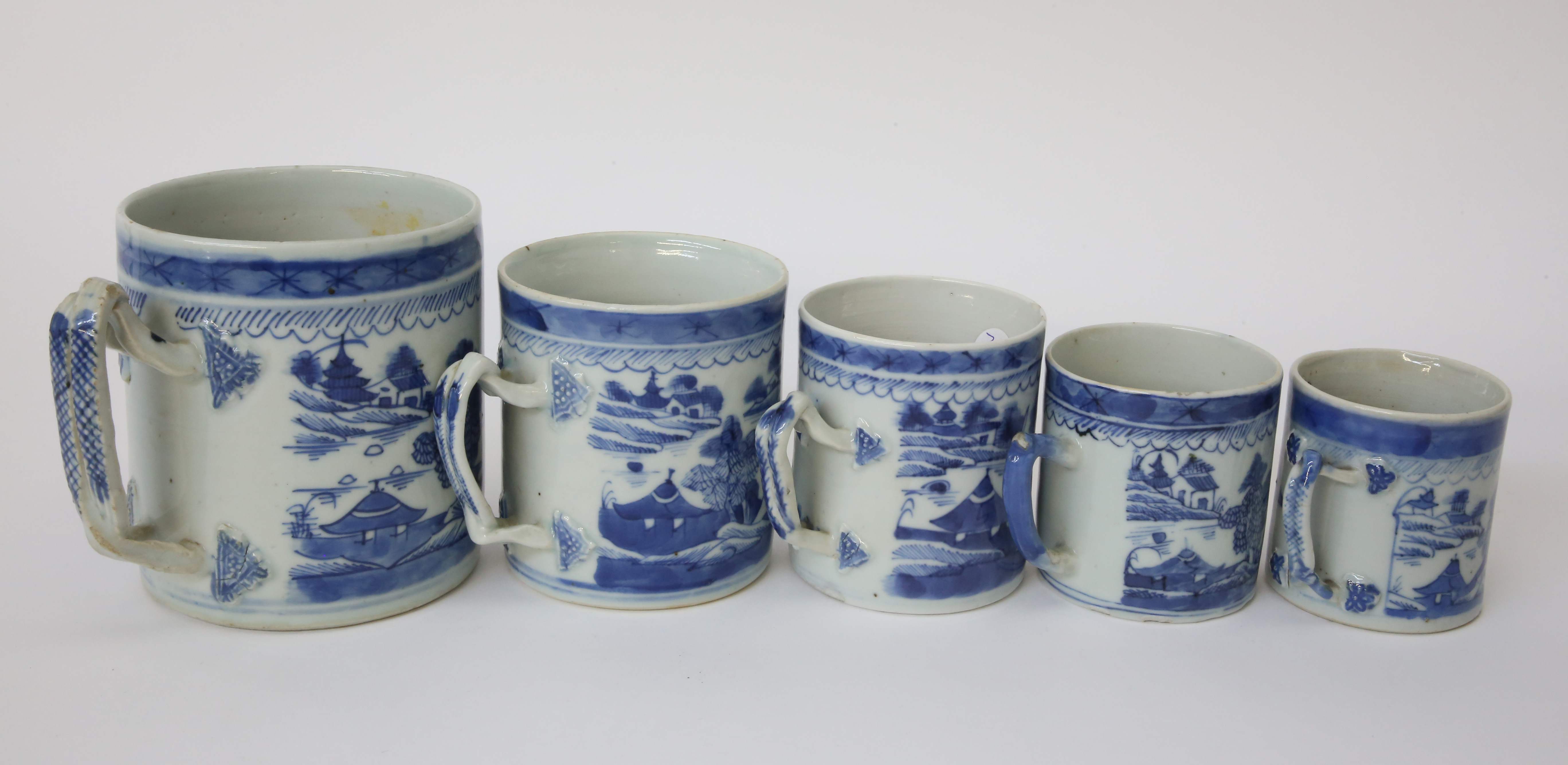 Group of Five Graduated Canton Mugs 19th Century - Group of Five ...