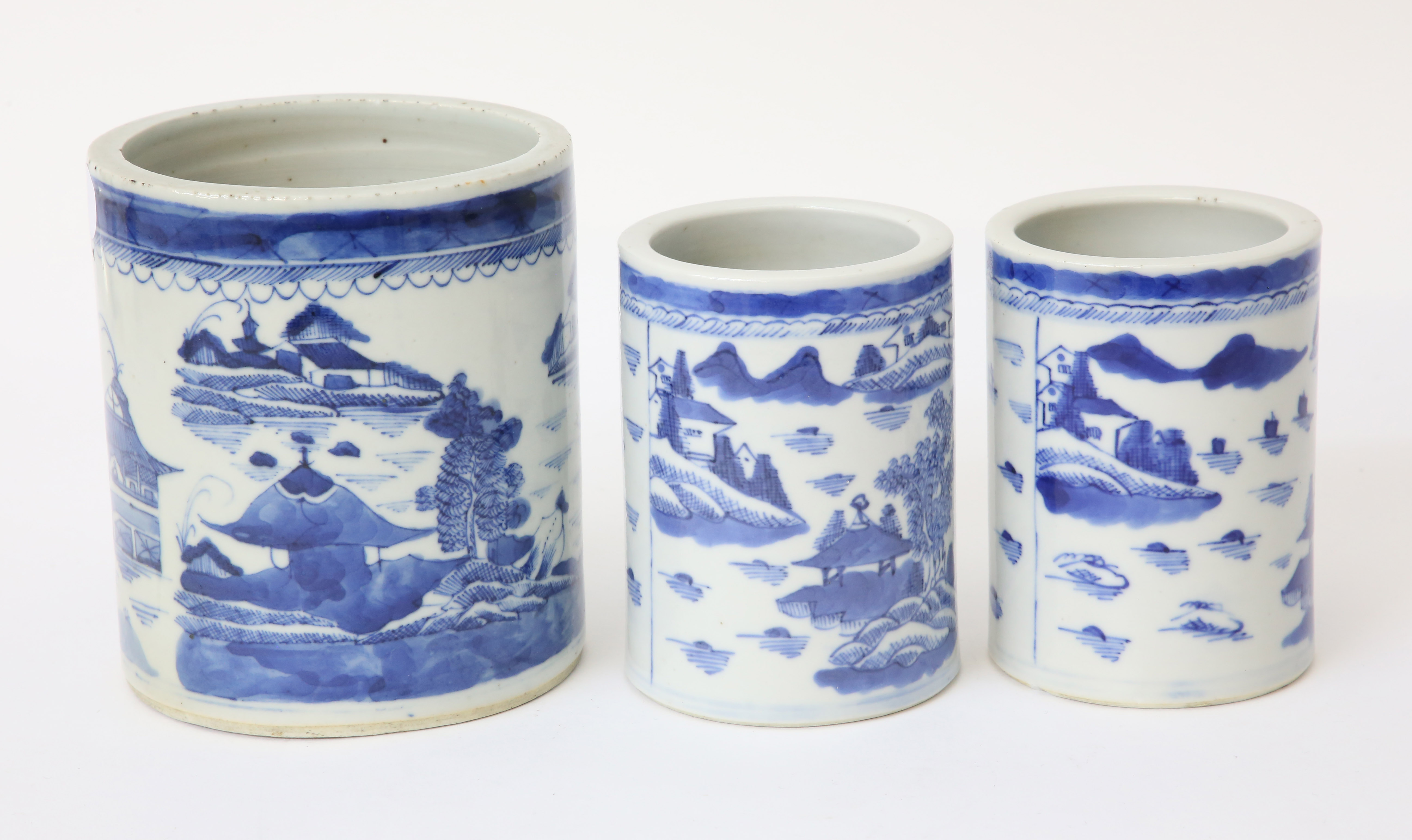 Set of Three Canton Brush Pots 19th Century - Set of Three Canton Brush ...