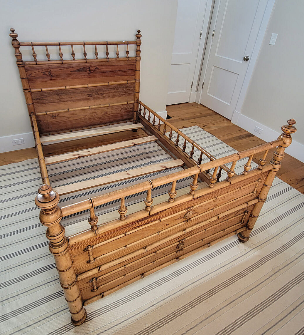 Antique Carved Faux Bamboo Three-Quarter Bed - Antique Carved Faux ...
