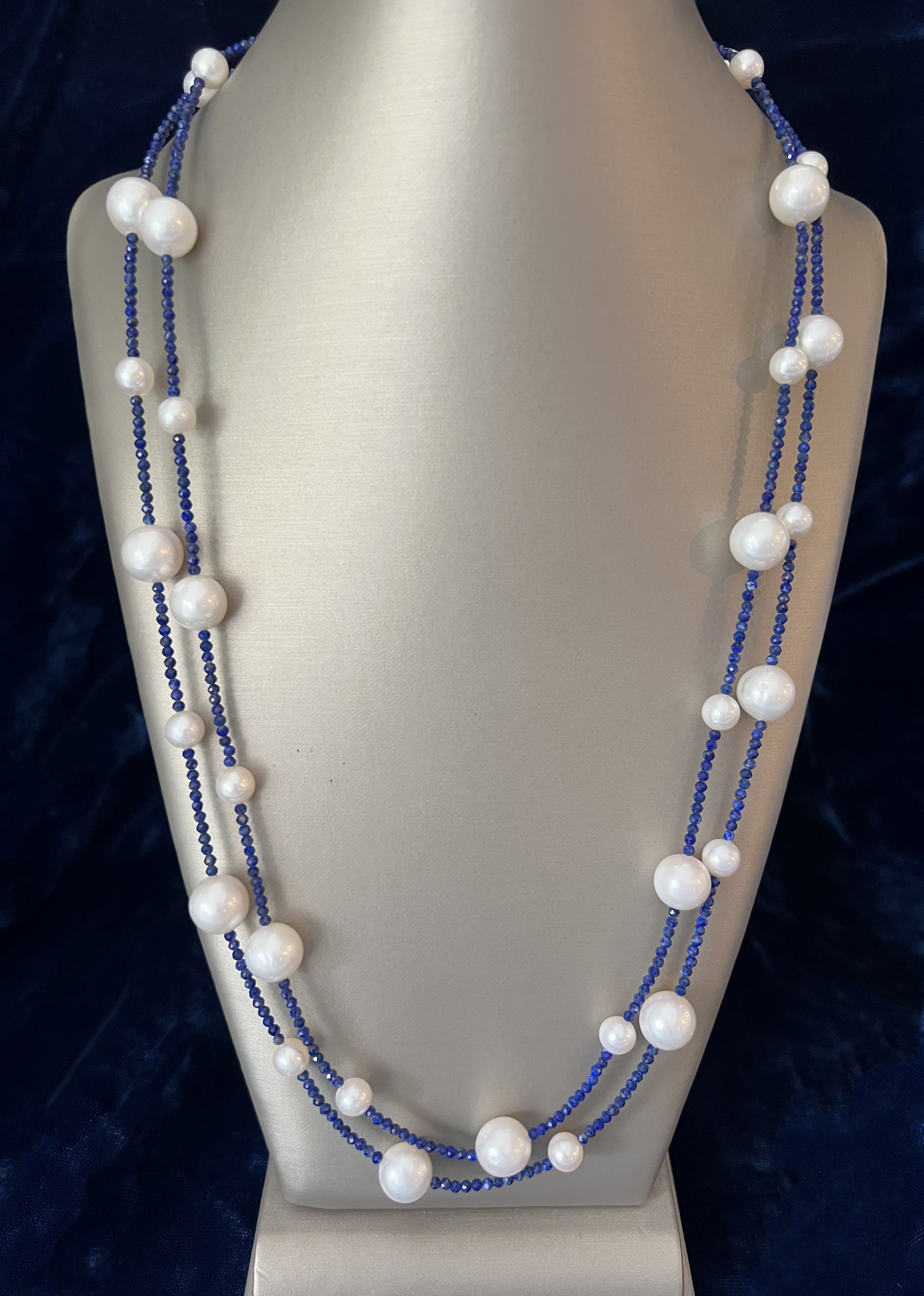 Lapis Lazuli Faceted Bead and White Freshwater Pearl Necklace - Lapis ...