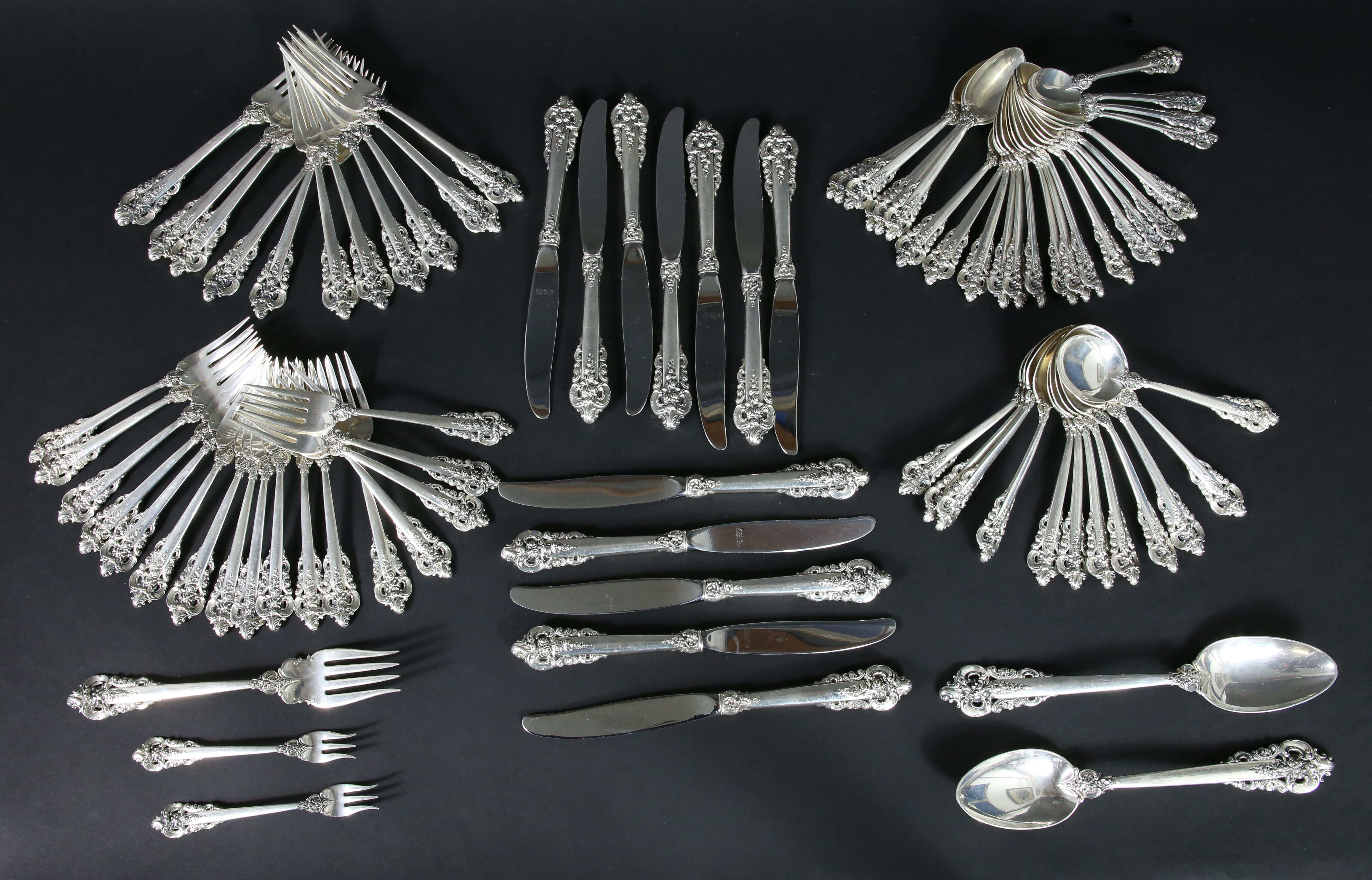 Wallace Grande Baroque Sterling Silver Flatware Service - Wallace ...