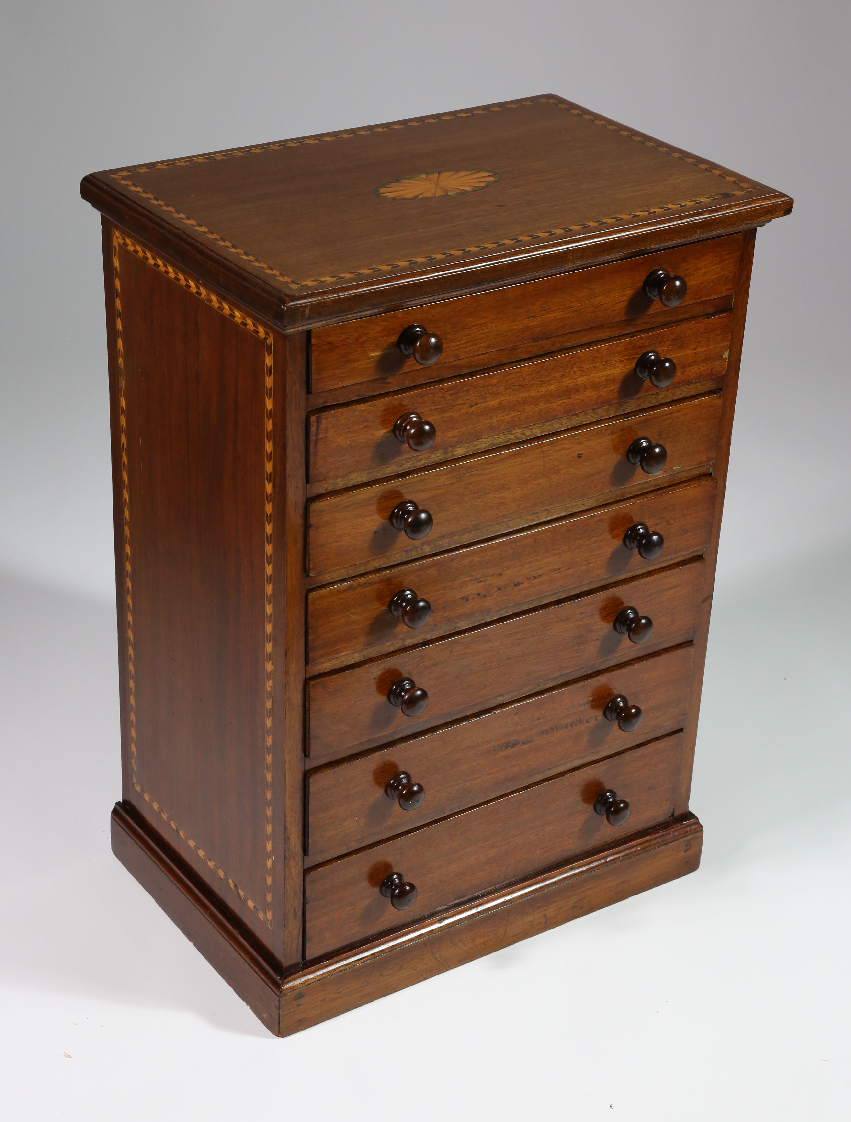 English Inlaid Miniature Seven Drawer Cabinet - English Inlaid ...