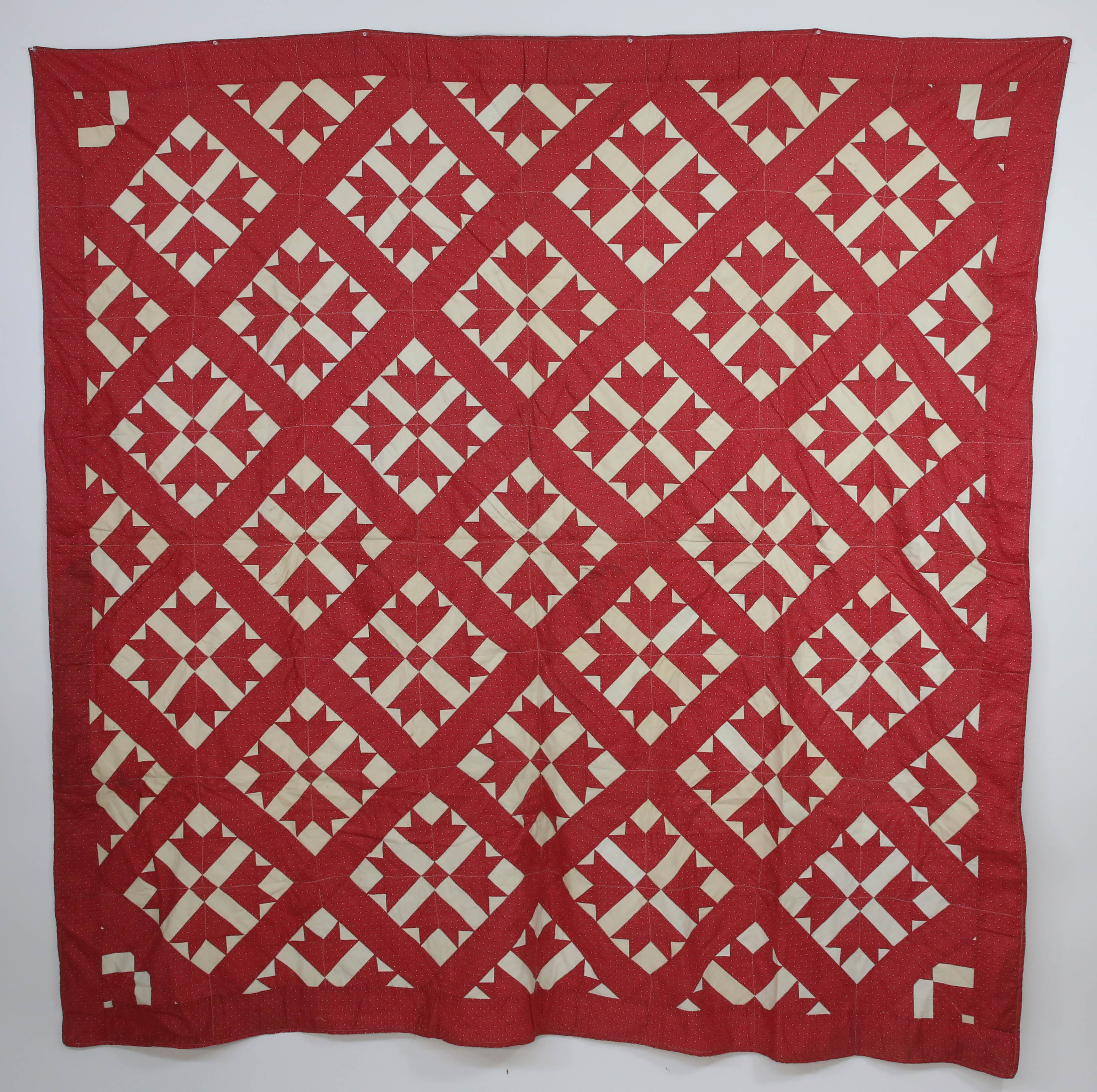 Vintage Red and White Oak Leaf in a Grid Patchwork Quilt - Vintage Red ...
