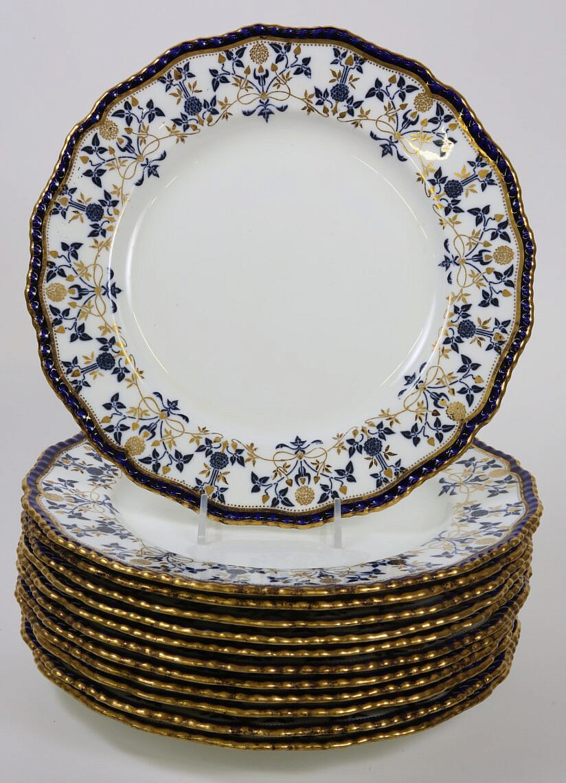 Set of Twelve Antique Royal Doulton Burslem Cobalt and Gold Dinner ...