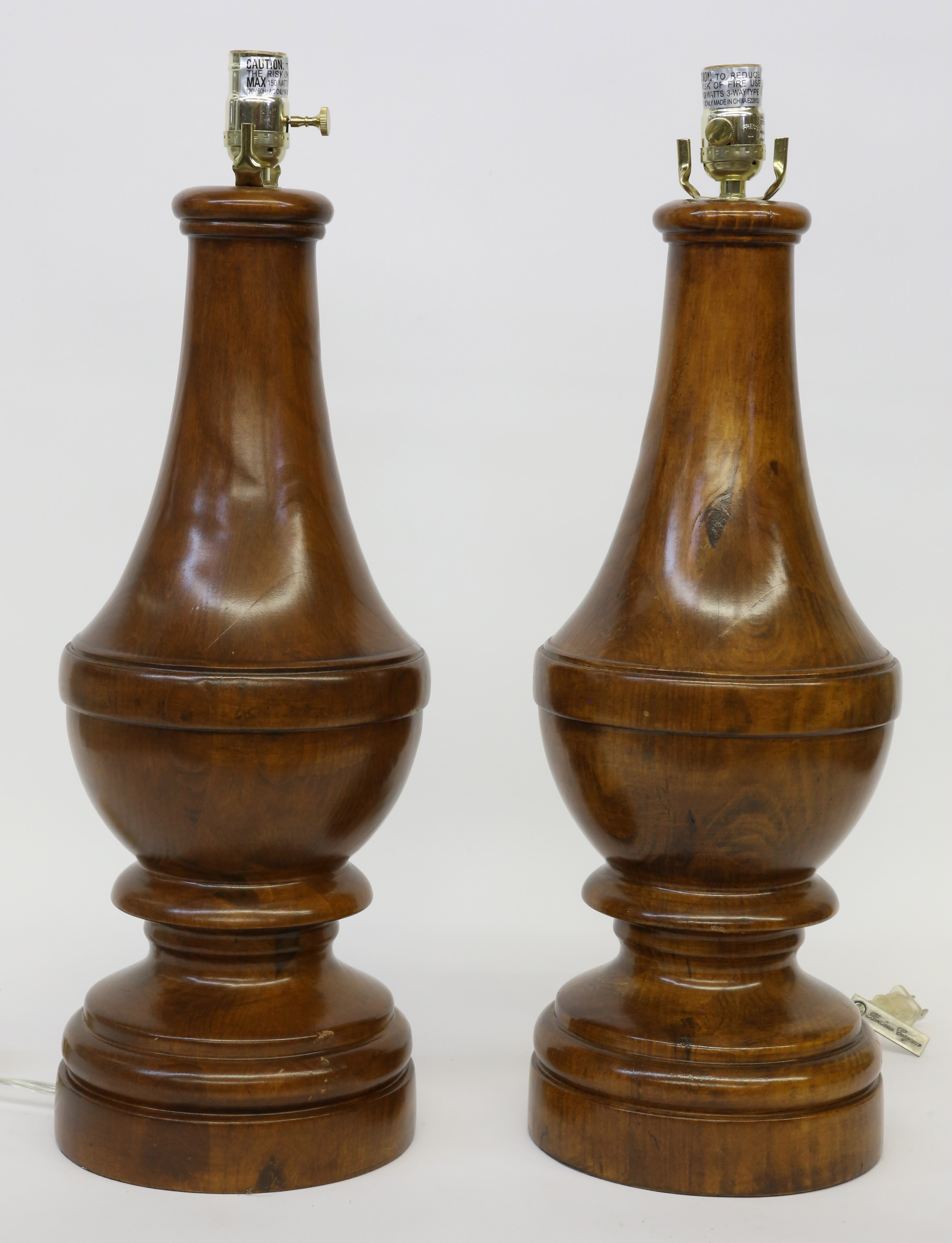 Pair of Robust Urn Turned Wood Lamps - Pair of Robust Urn Turned Wood ...