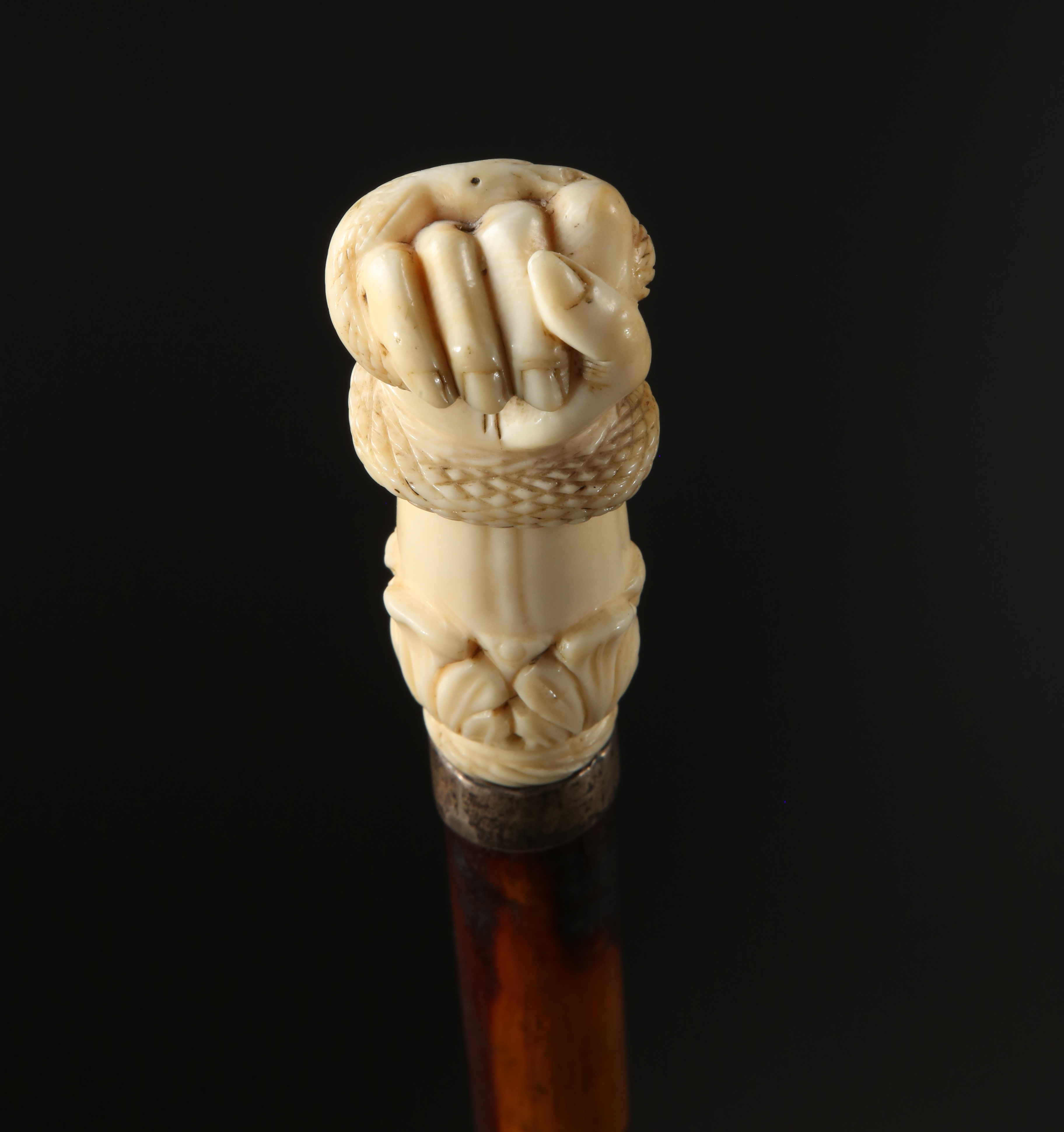 Whaleman Made Clenched Fist and Serpent Walking Stick circa 1850 ...
