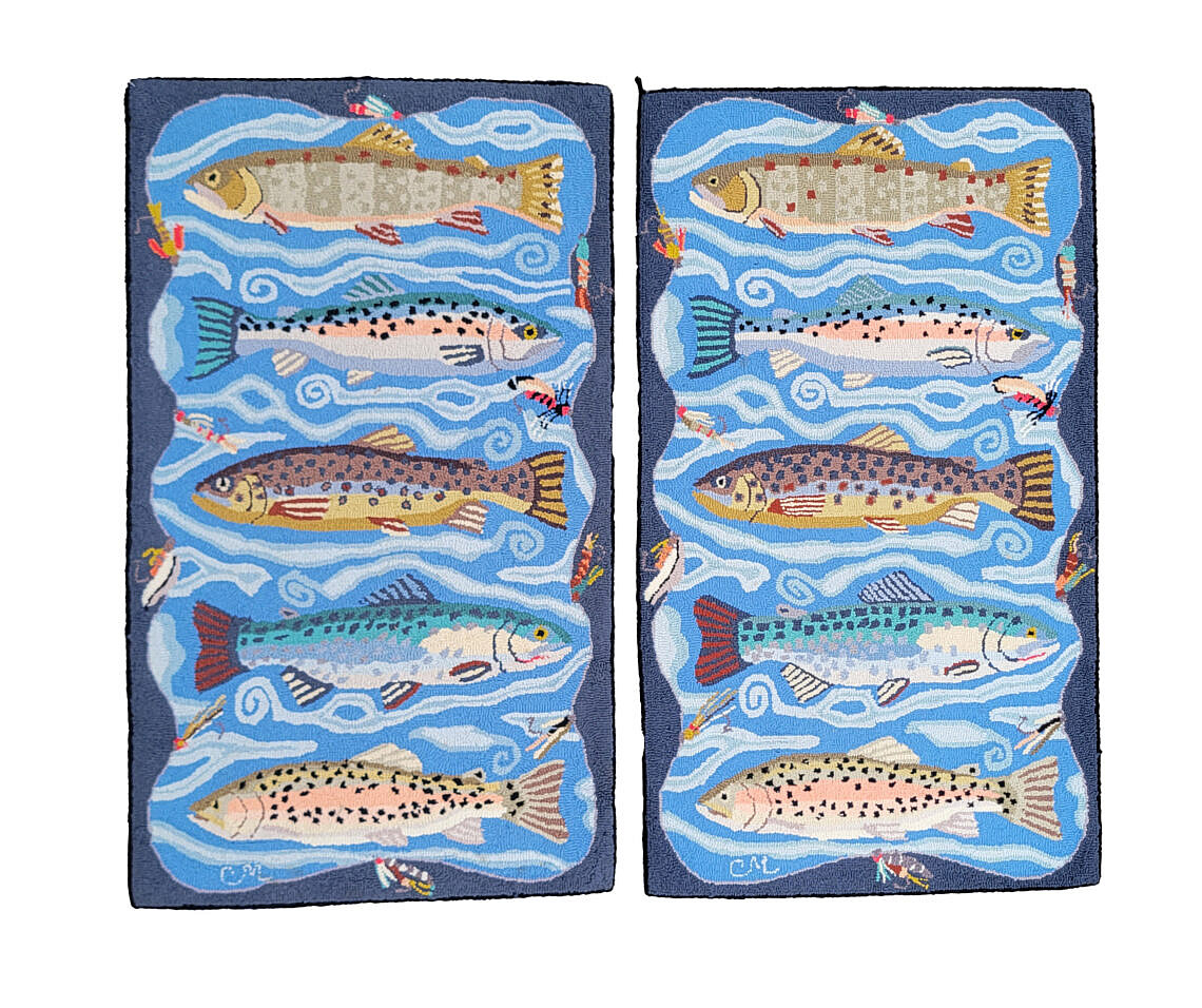 Pair of Claire Murray Fish Rugs - Pair of Claire Murray Fish Hooked ...