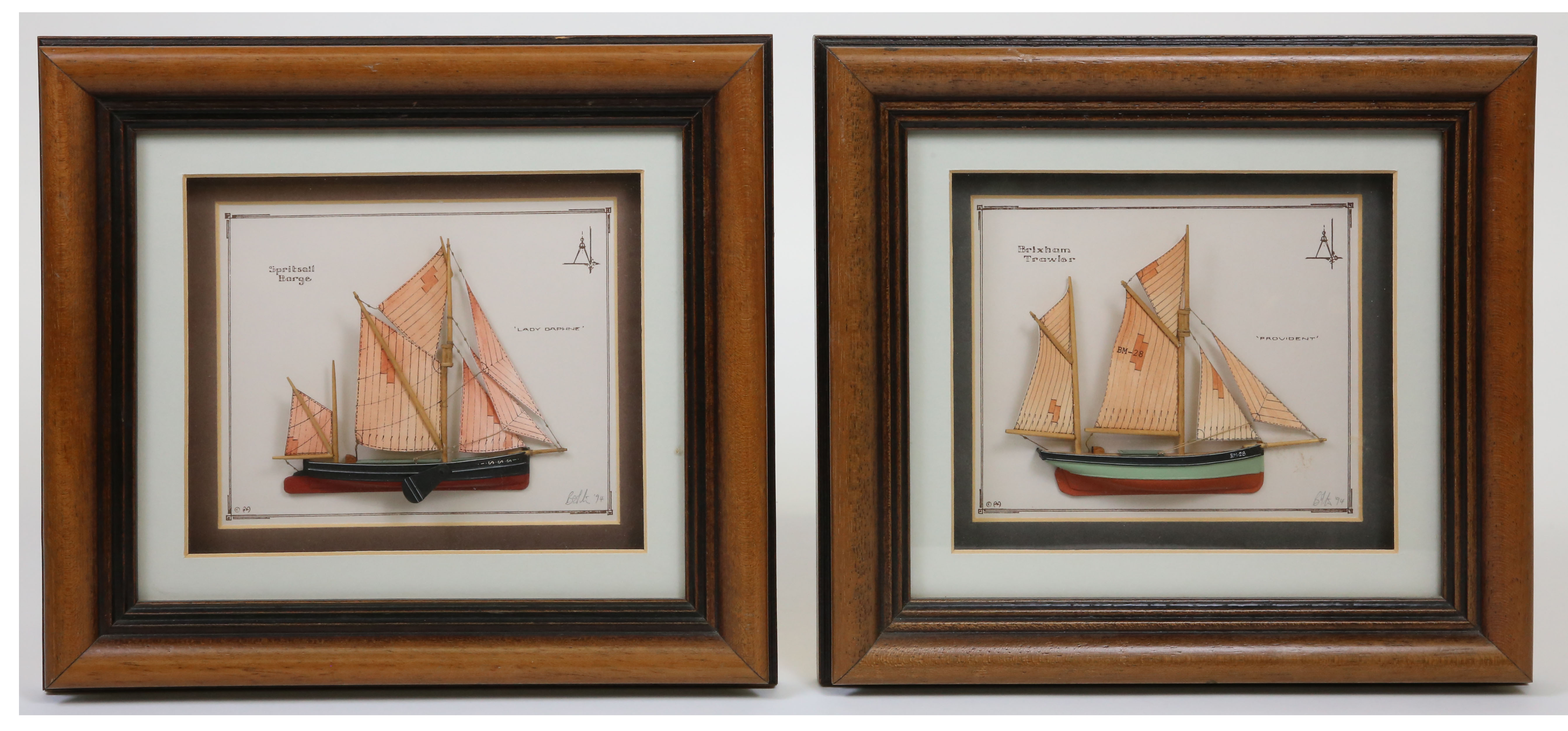 Brian Martin Pair of Miniature Ship's Models Framed - Brian Martin Pair ...