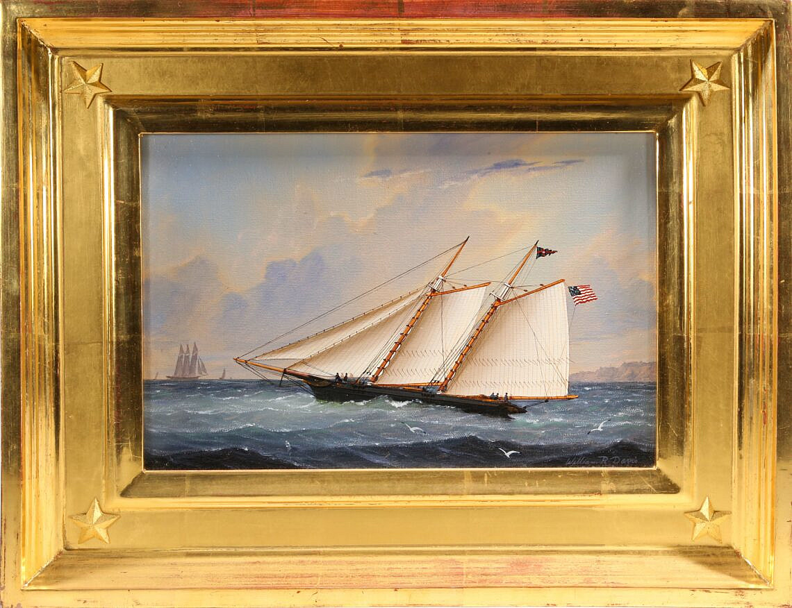 William R. Davis Oil on Panel "Schooner Yacht off the Coast" - William ...