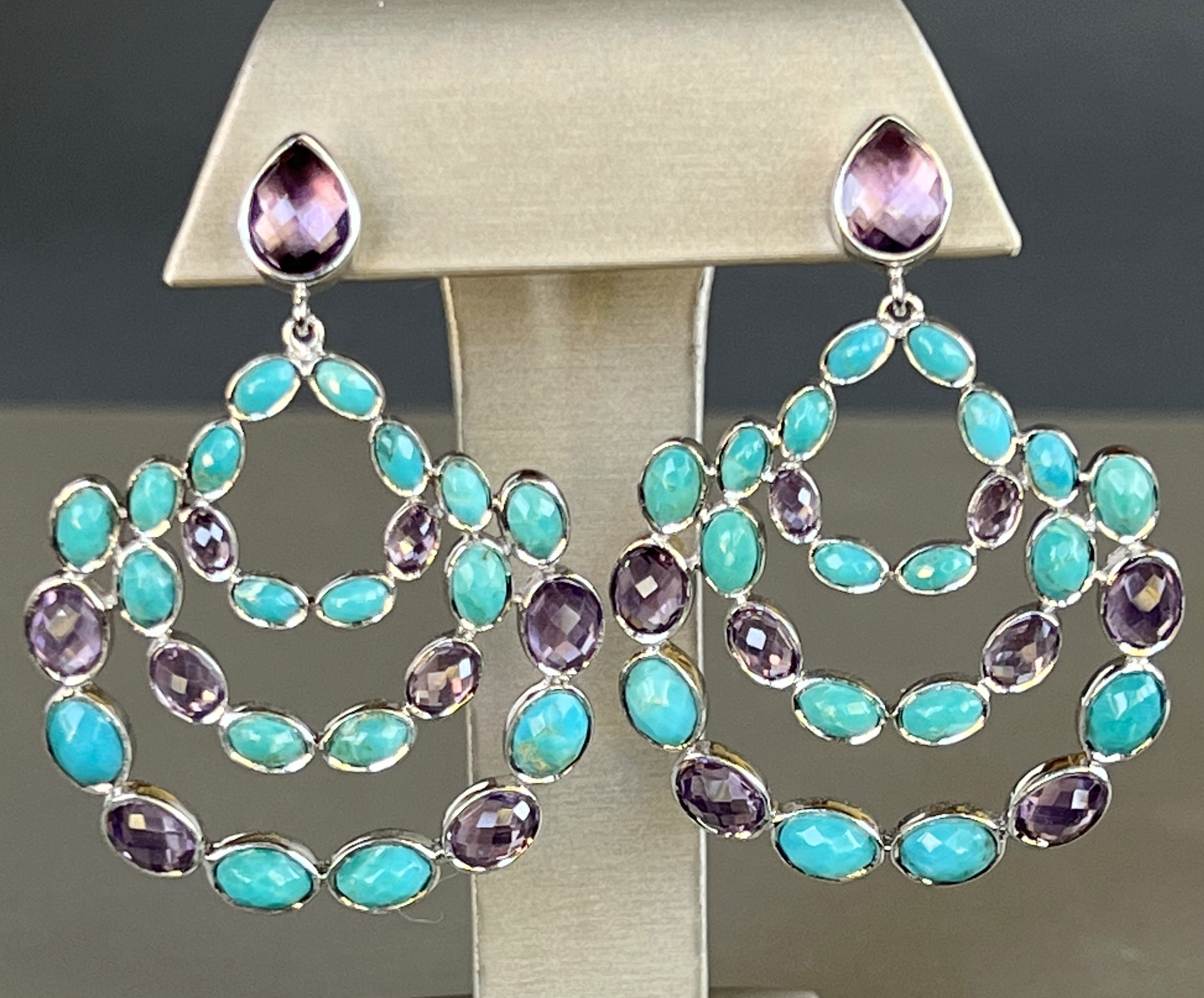 Pair of Faceted Amethyst and Turquoise Earrings - Pair of Faceted ...