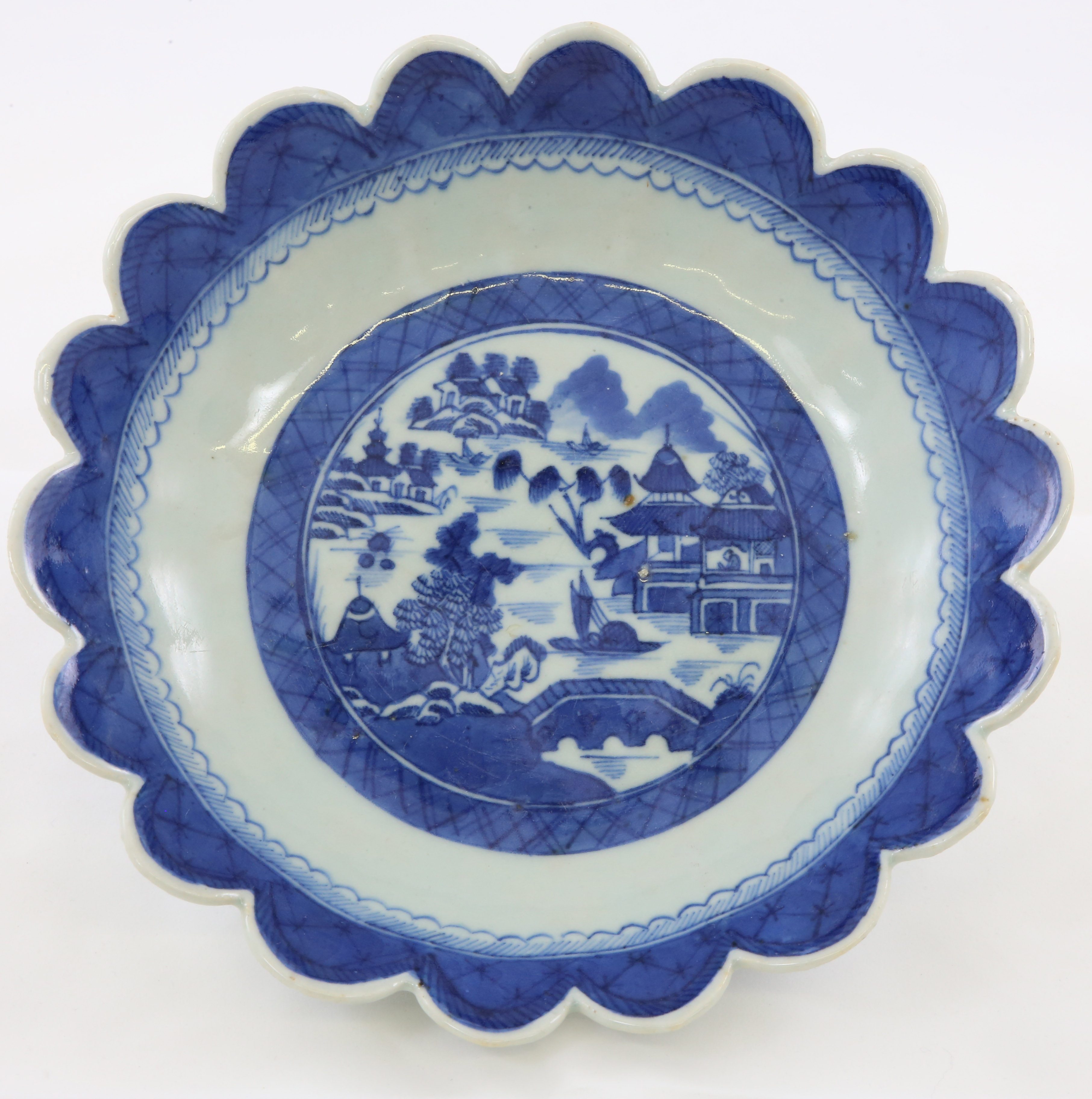 Canton Blue and White Porcelain Scalloped Edge Shallow Bowl 19th ...