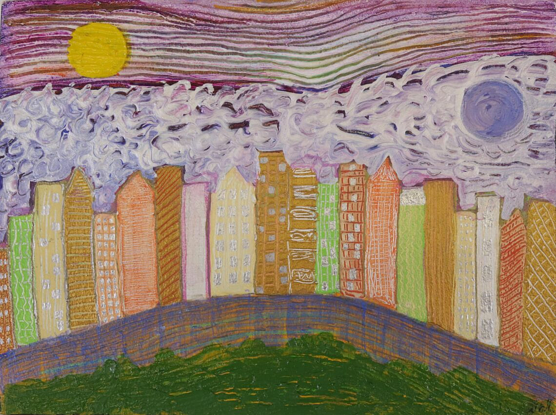Deborah Van Der Wolk Oil On Board Cityscape 2 Deborah Van Der Wolk