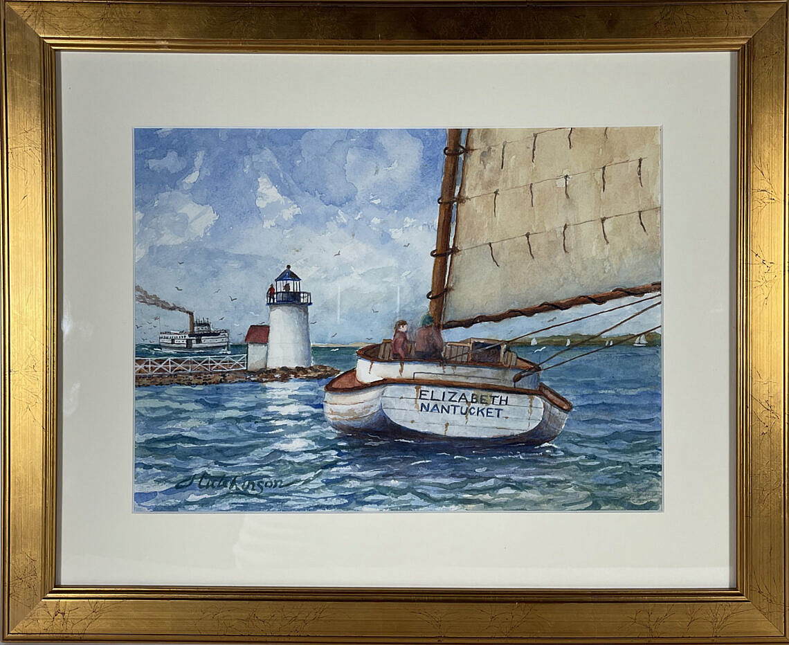 John Hutchinson (American b. 1940) Watercolor on Paper "Catboat ...
