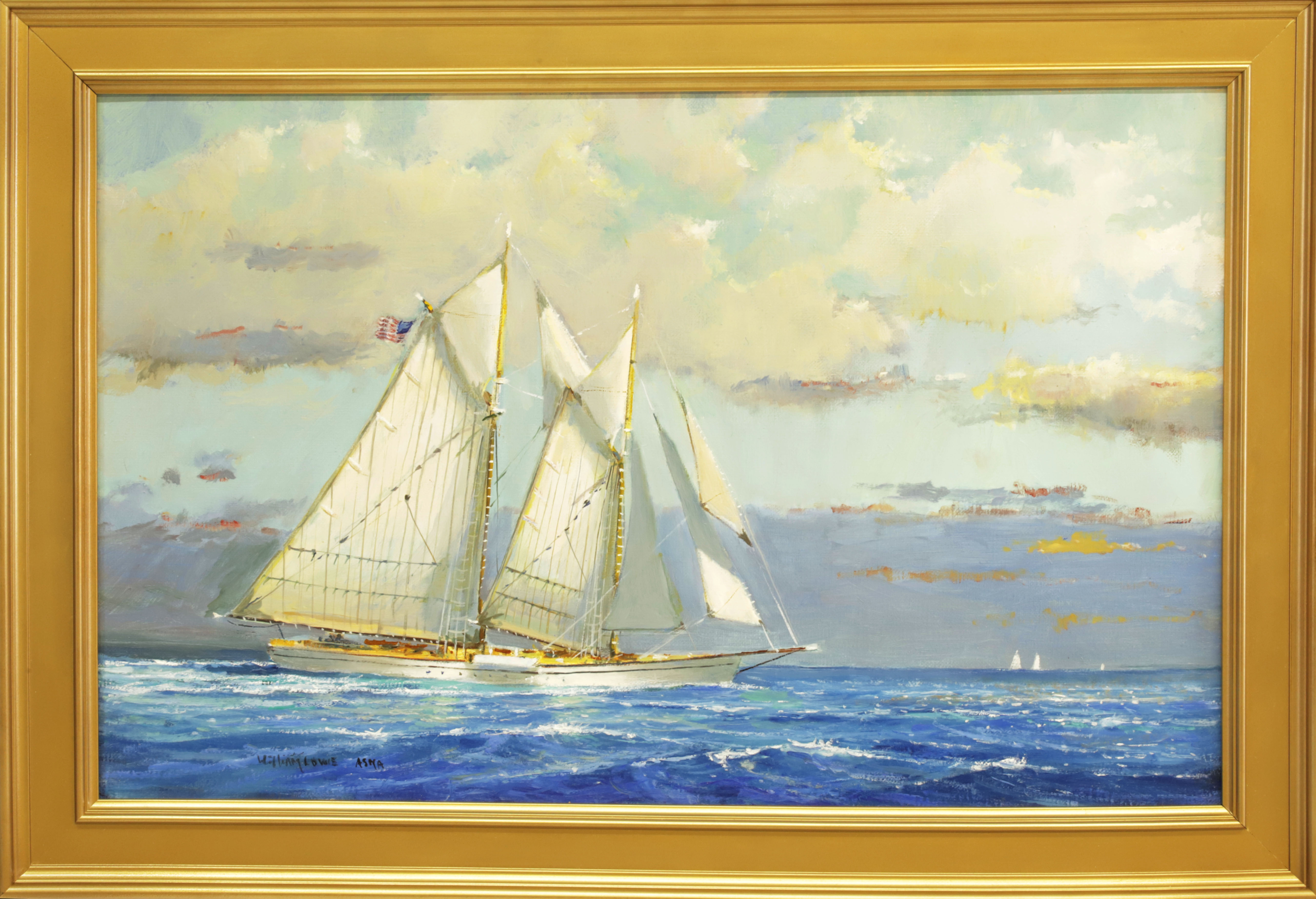 William Lowe (American b. 1940) Oil on Linen "Schooner at Sea ...