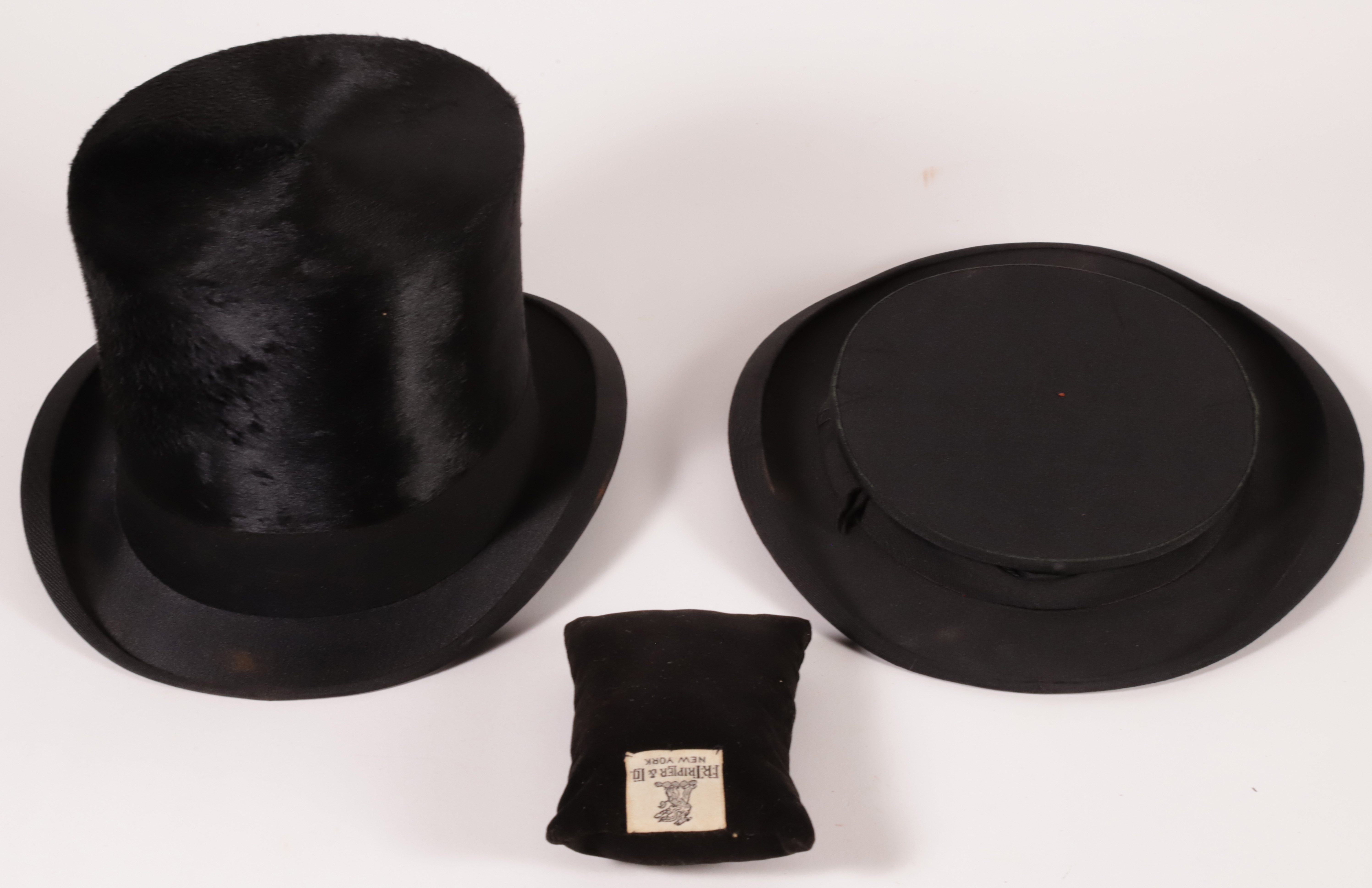 Leather Traveling Formal Gentleman's Hat Box Containing Two Top Hats ...