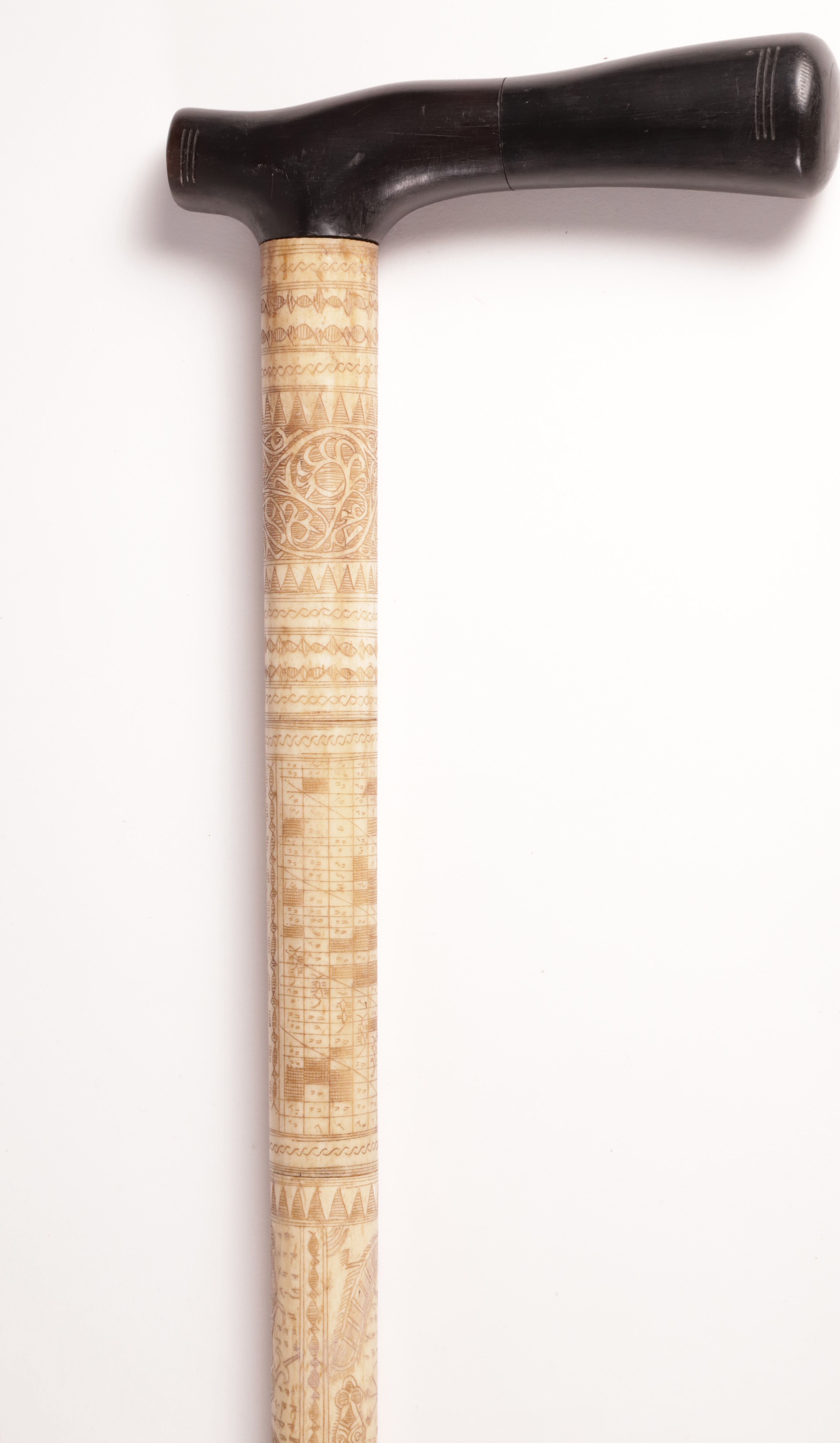 Sumatra Indonesia Horn Grip and Scrimshawed Bone Cane - Sumatra ...