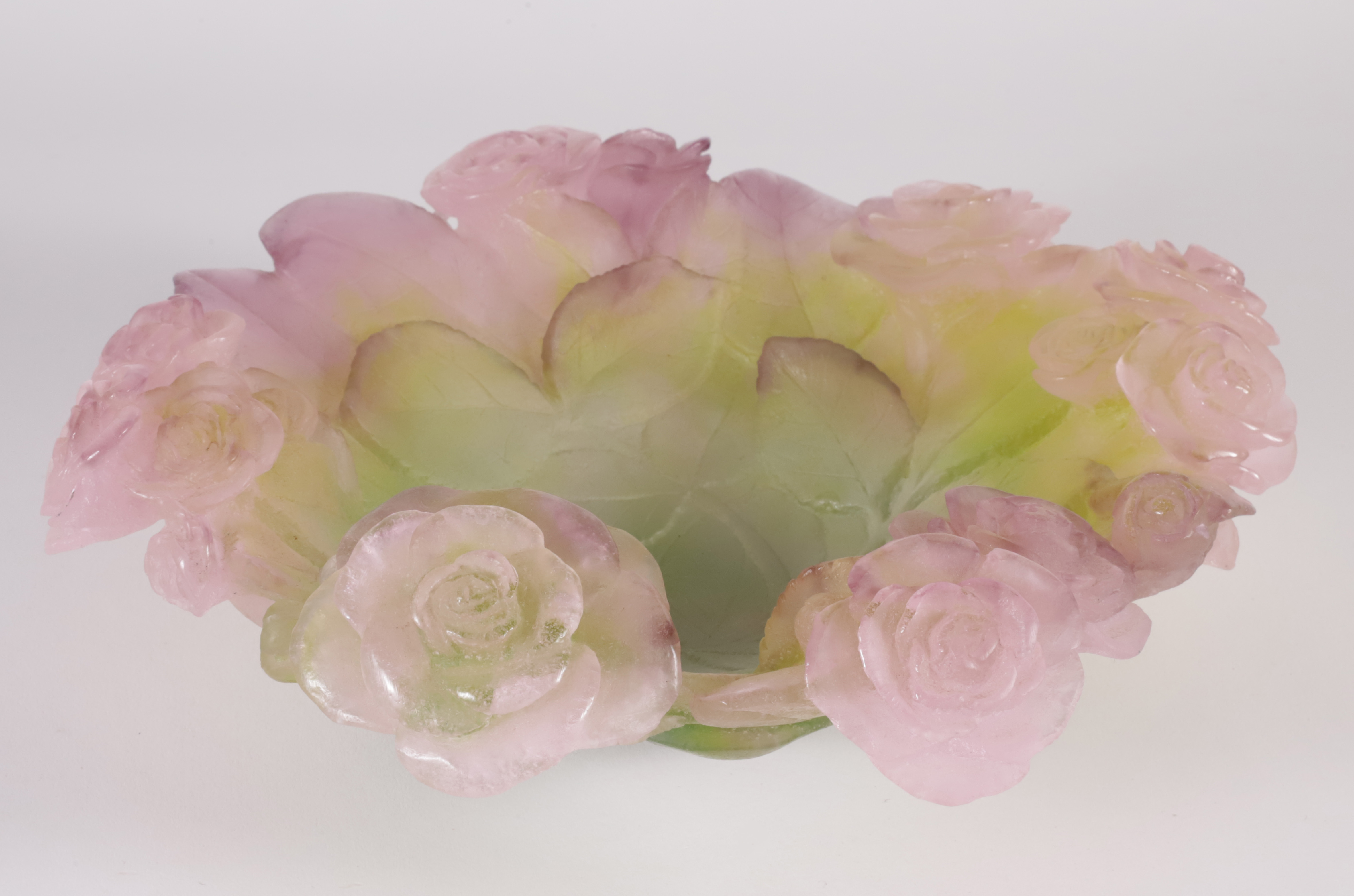 French Daum Lavender and Green Glass Rose Bowl in Original Box - French ...