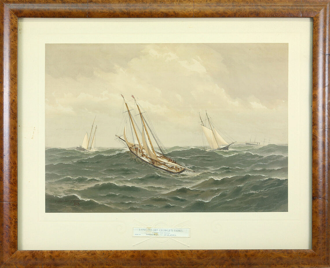 Frederick S. Cozzens Yachting Series Lithograph "Lying-To Off George's ...