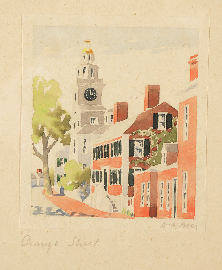 Doris and Richard Beer (1898-1967 & 1893-1959) Watercolor on Paper "Orange Street Nantucket ...