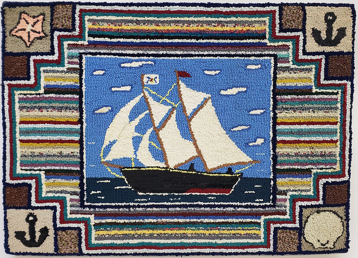 Nautical Hooked Rug Clipper Ship - Vintage Nautical Clipper Ship Hooked ...