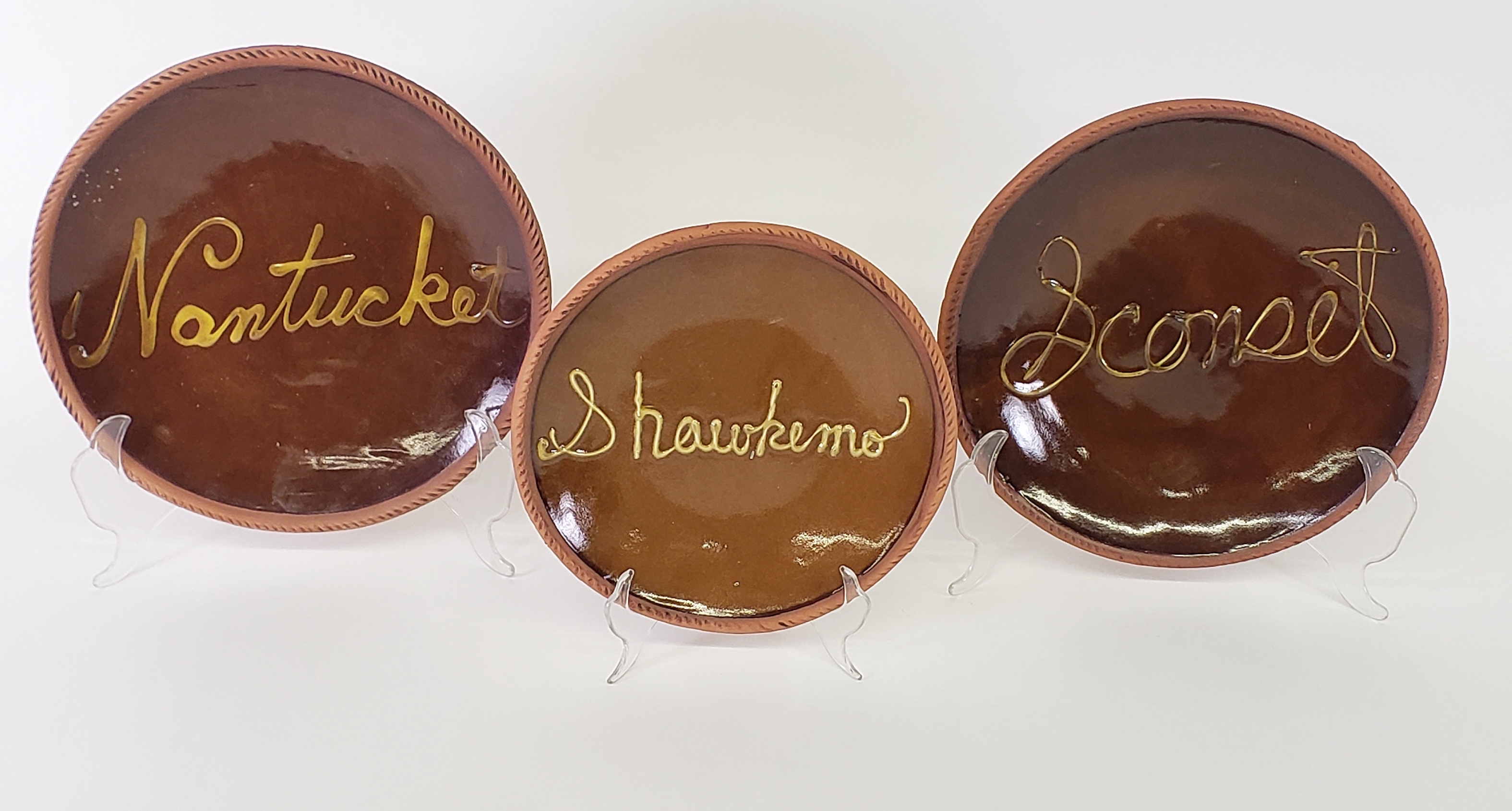 Three Nantucket Old Sturbridge Village Redware Plates - Three Nantucket ...