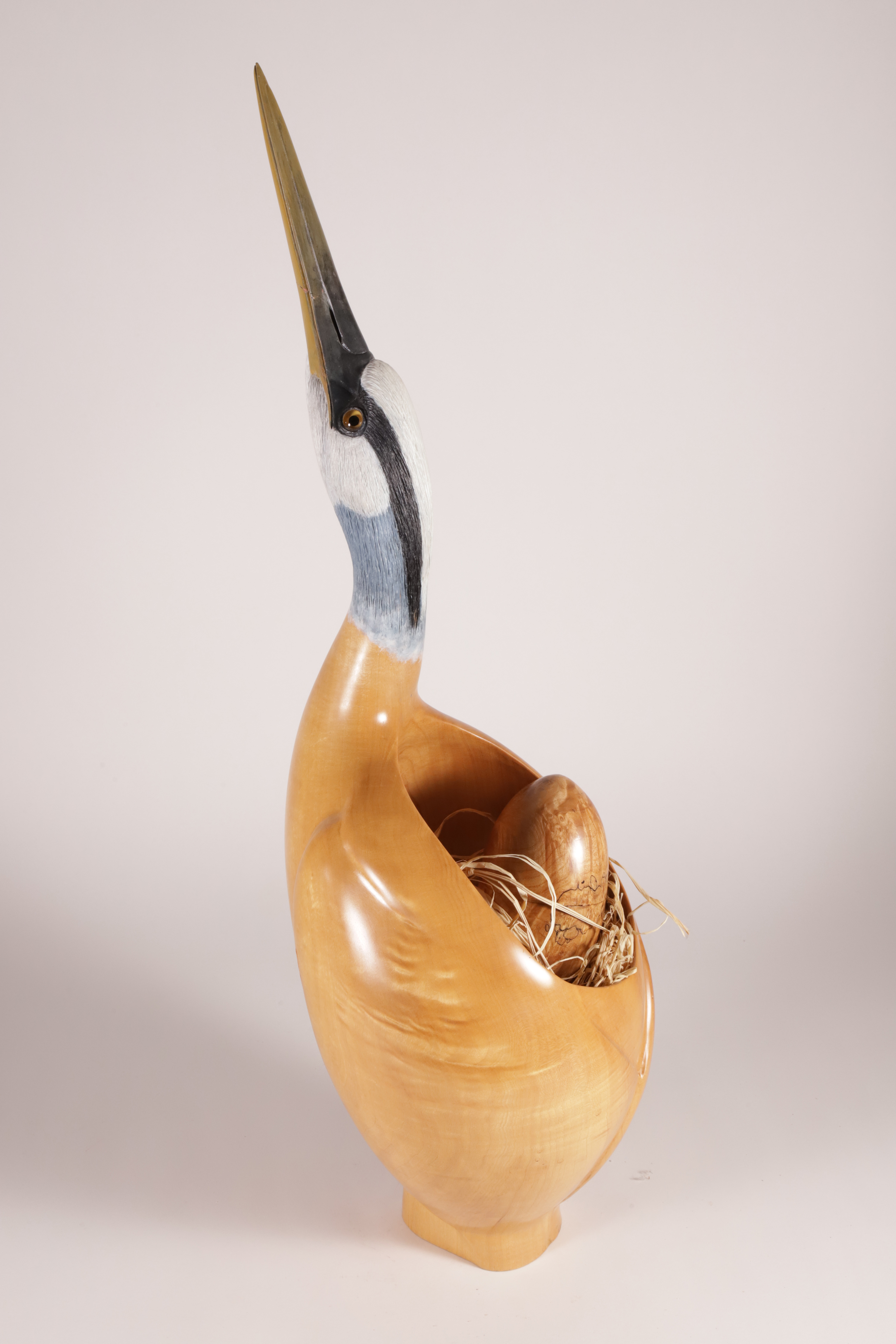 Mirabelli Carved Burl-Maple Egret - Rafael Osona Auctions Nantucket, MA