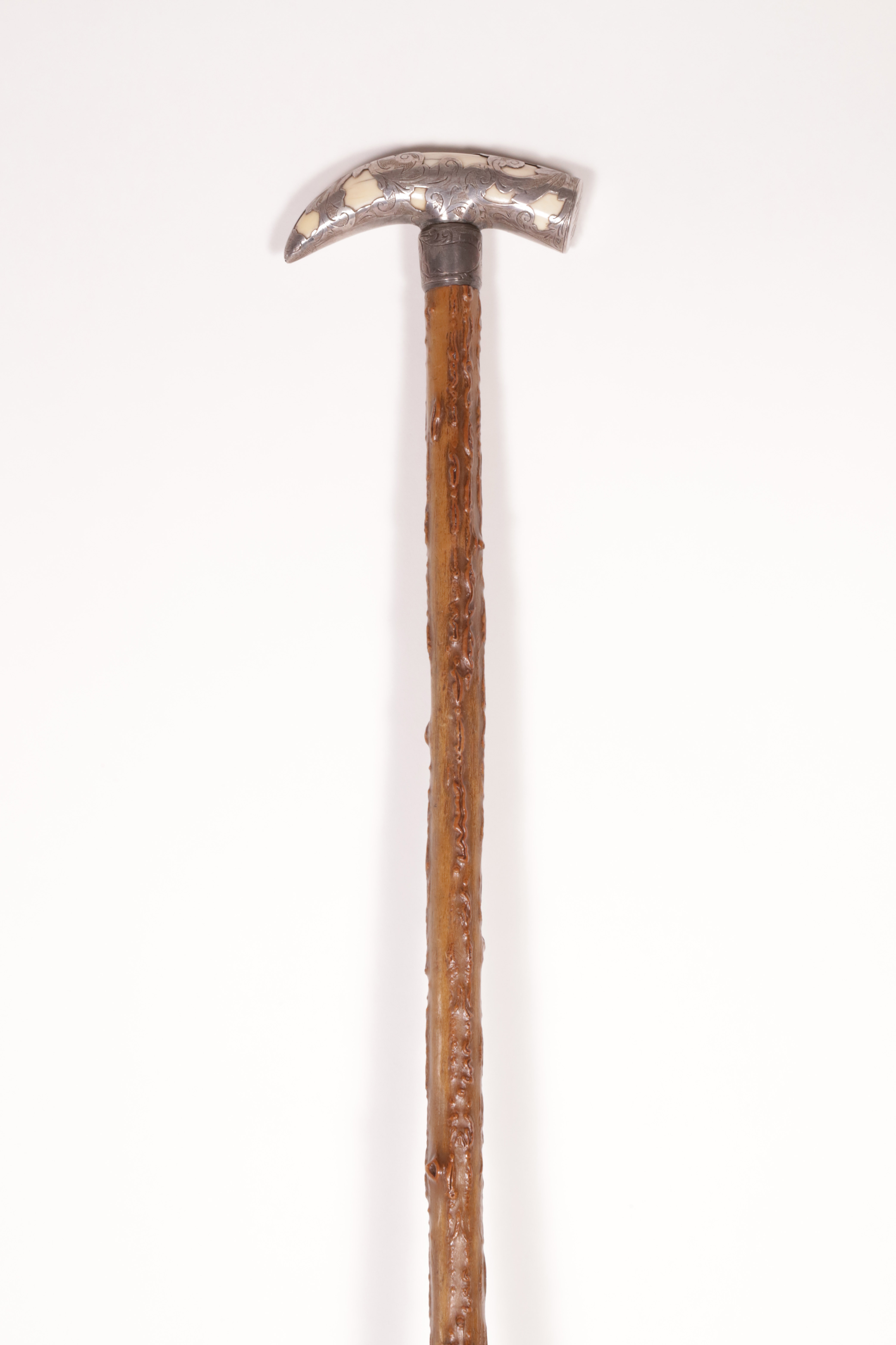 Silver Mounted Antique Whale Tooth Handled Cane 19th Century Blackthorn ...
