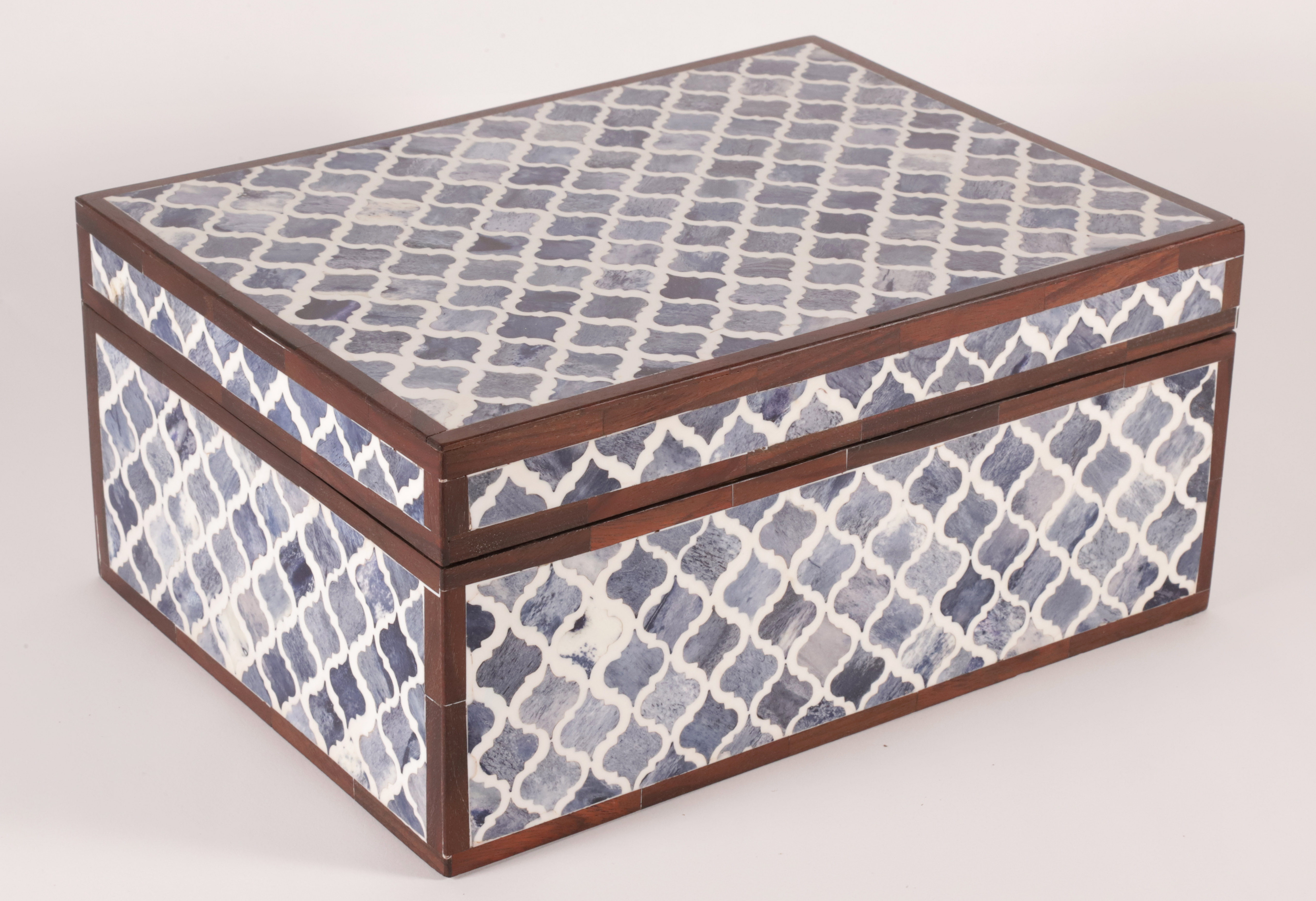 Contemporary Dyed Blue and White Bone Inlaid Wooden Box - Contemporary ...