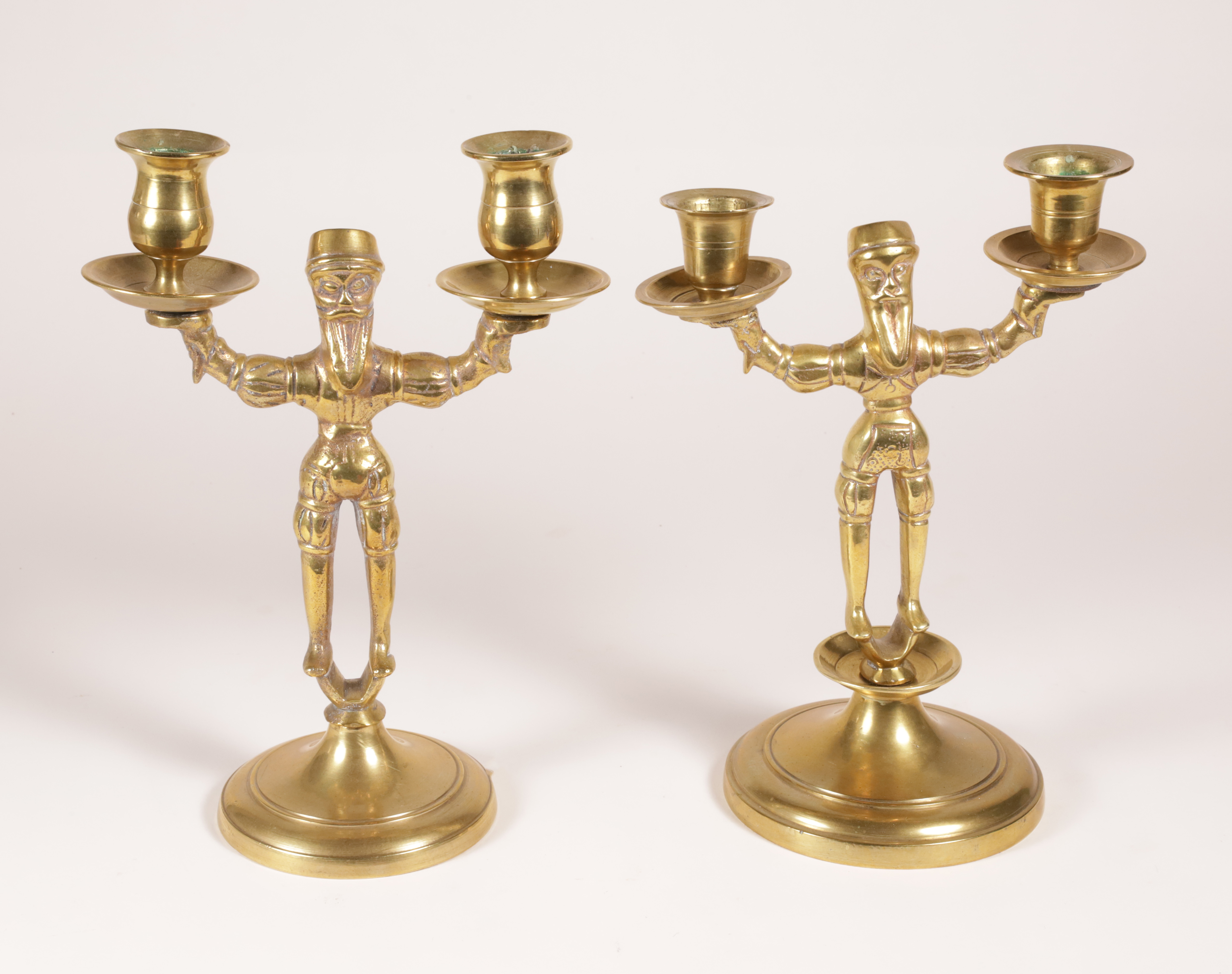 Near Pair of European Brass "Bearded Man" Two-Light Candlesticks 19th ...