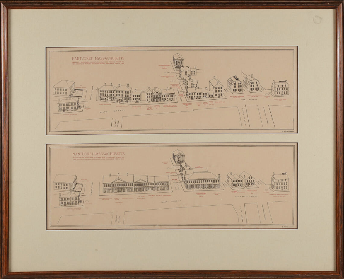 Two Nantucket Street View Prints of "Before and After The Great Fire of ...