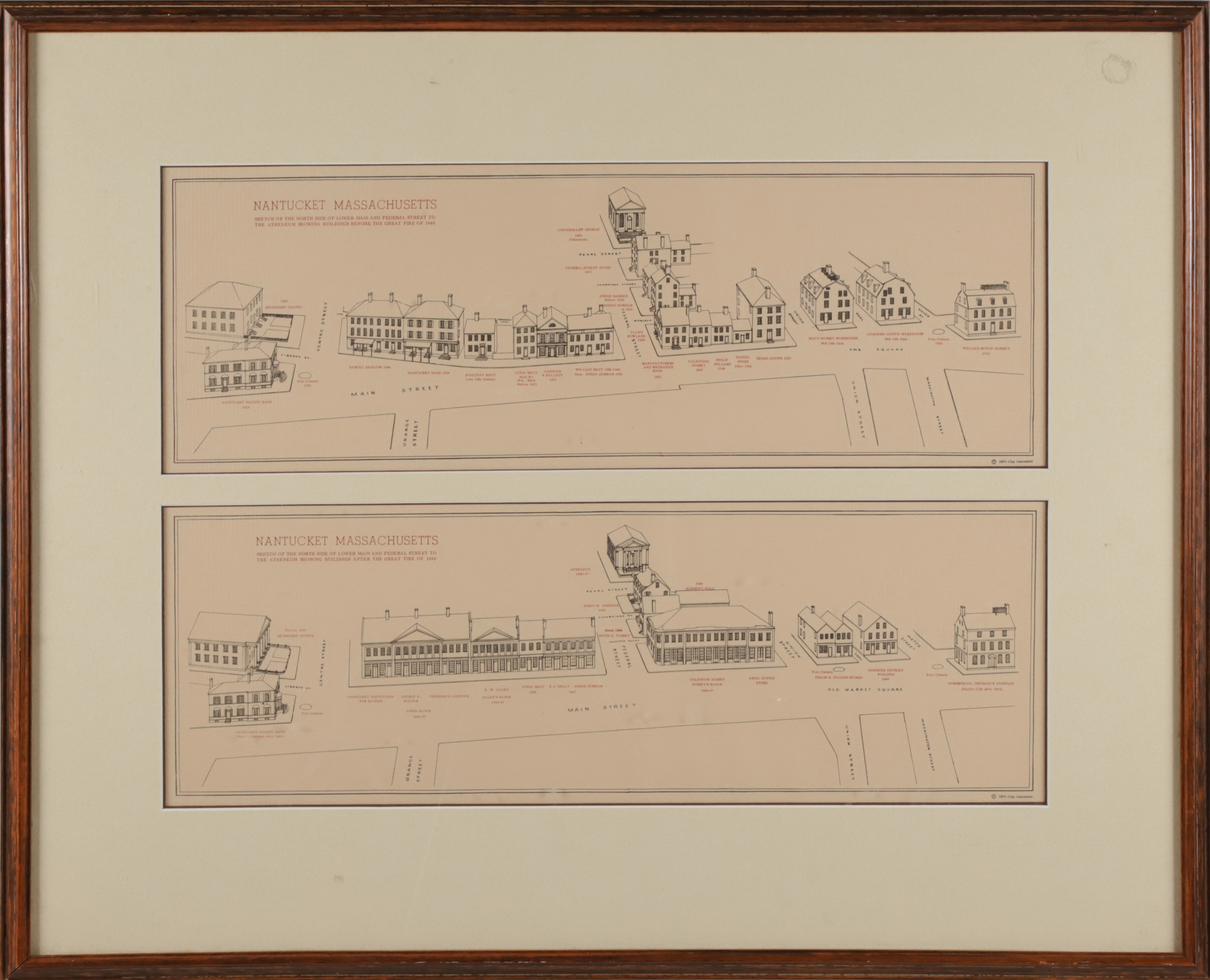 Two Nantucket Street View Prints of "Before and After The Great Fire of ...