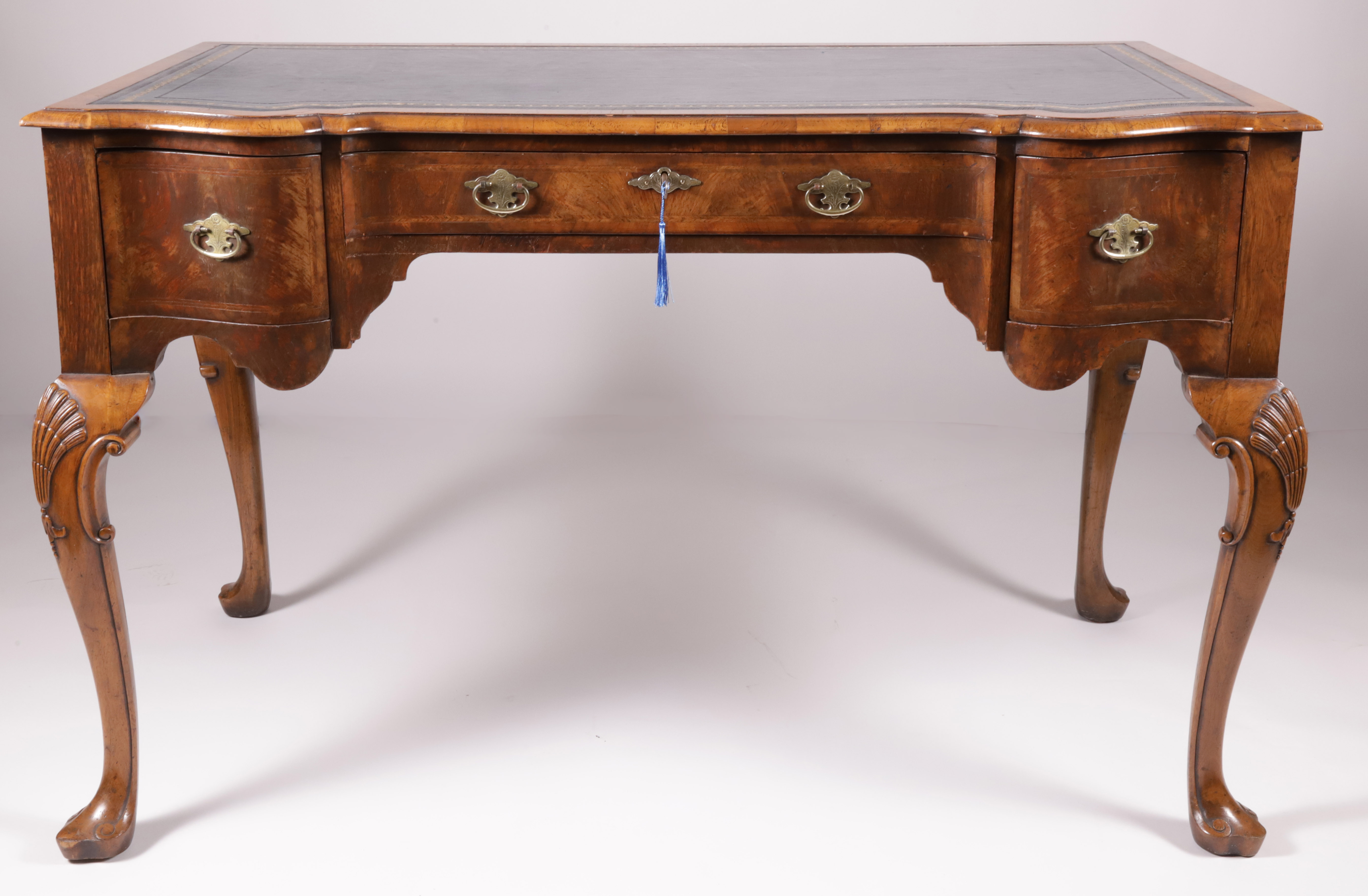 Queen Anne Style Walnut Writing Table with Tooled Leather Top 20th ...