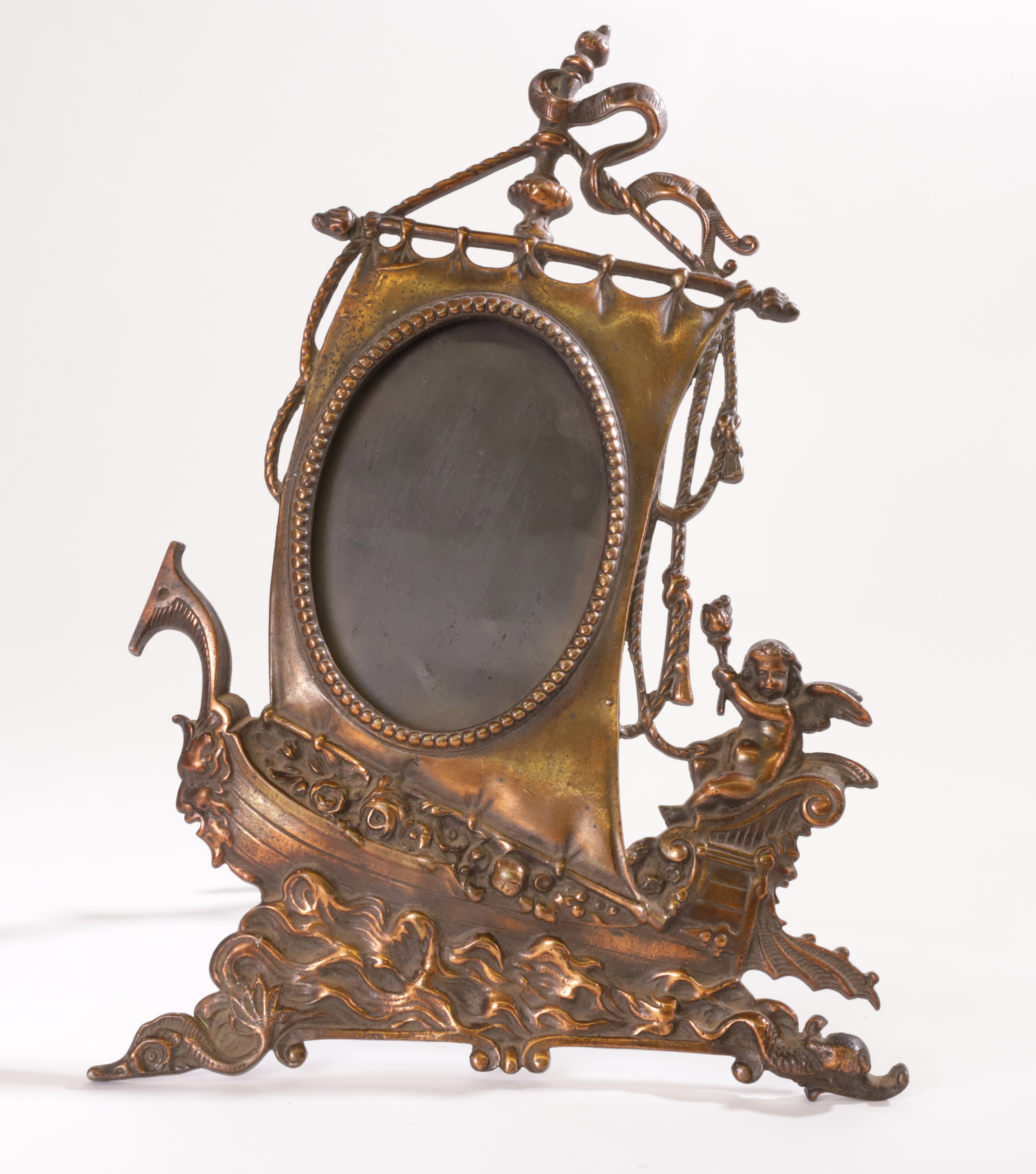 Antique Brass Copper Flash Decorated Nautical Table Top Mirror Circa ...