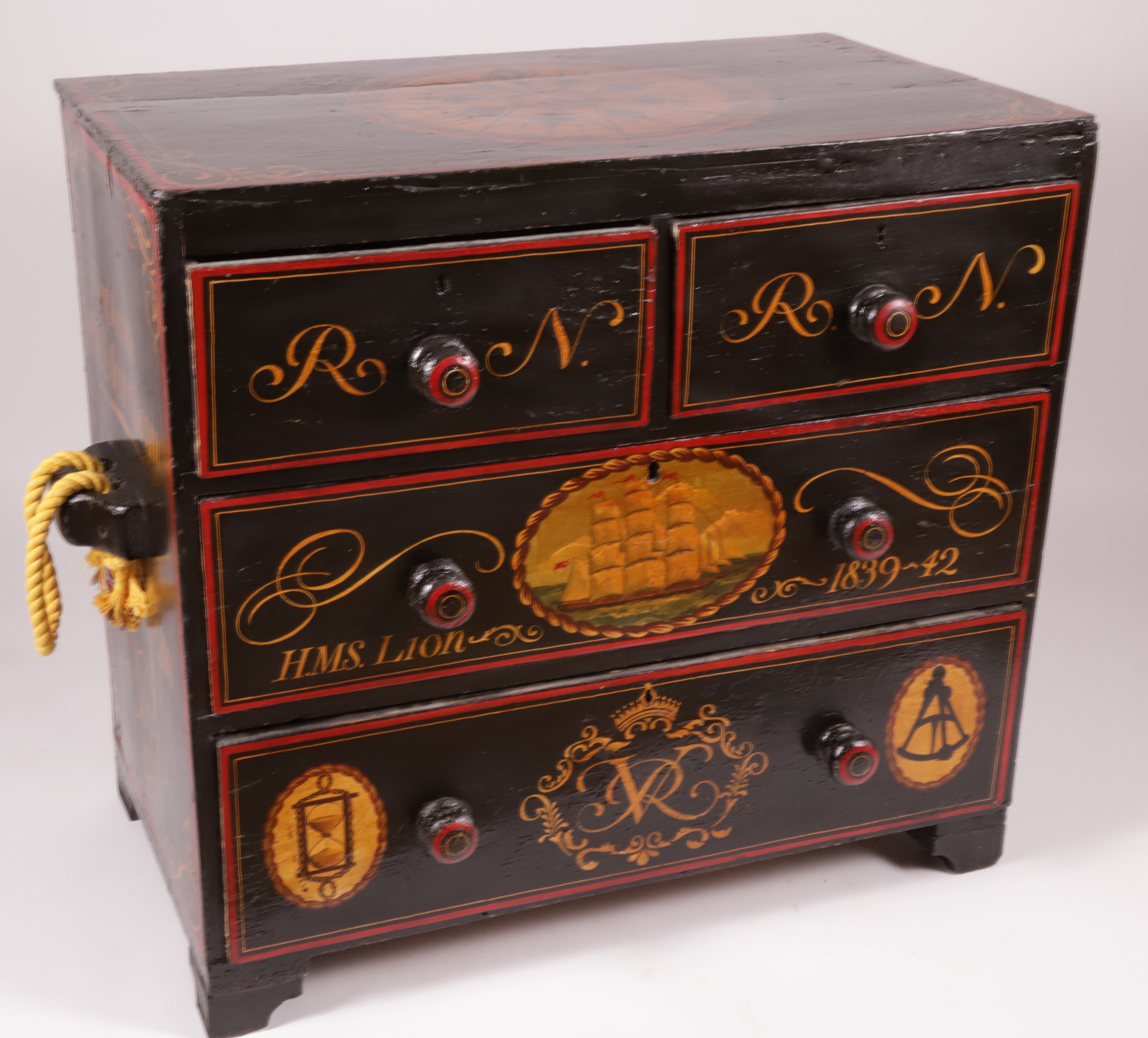 Antique Chest of Drawers with 20th Century Nautical Decorations ...