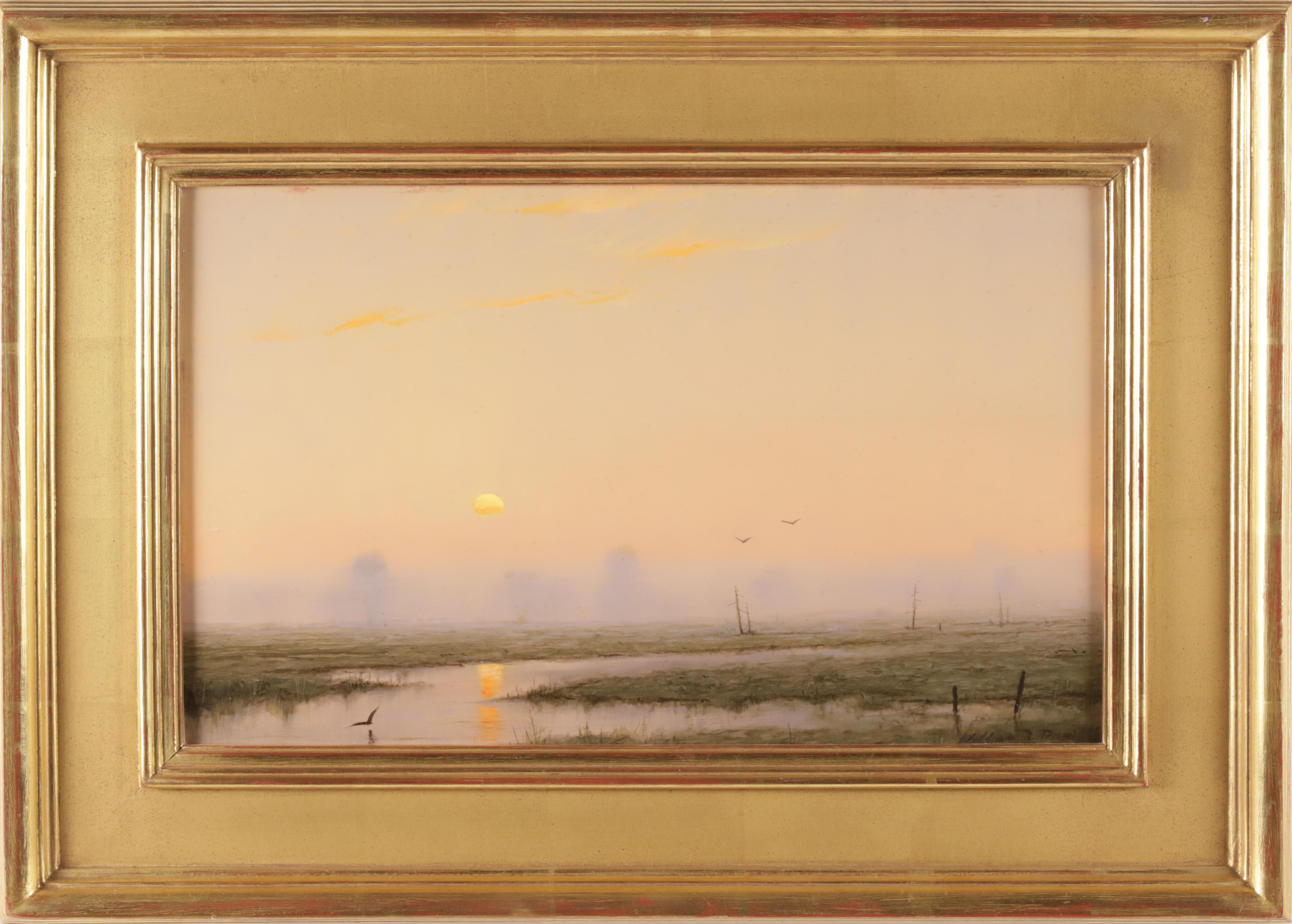 William R. Davis Oil on Panel "Misty Sunset on the Marsh" 2017 ...