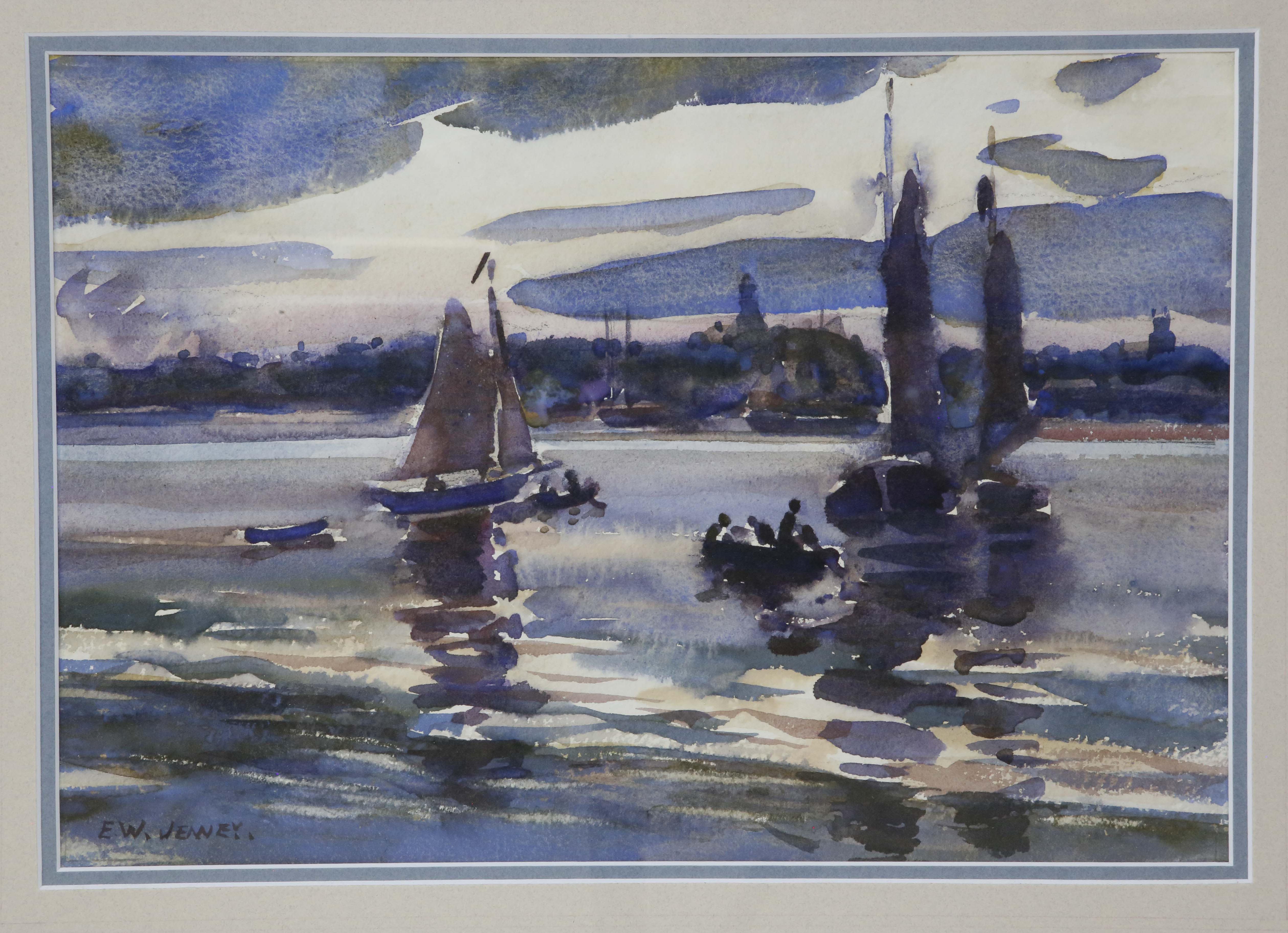 Edgar W. Jenney Scarce Watercolor on Paper "Sailing Nantucket Waters ...