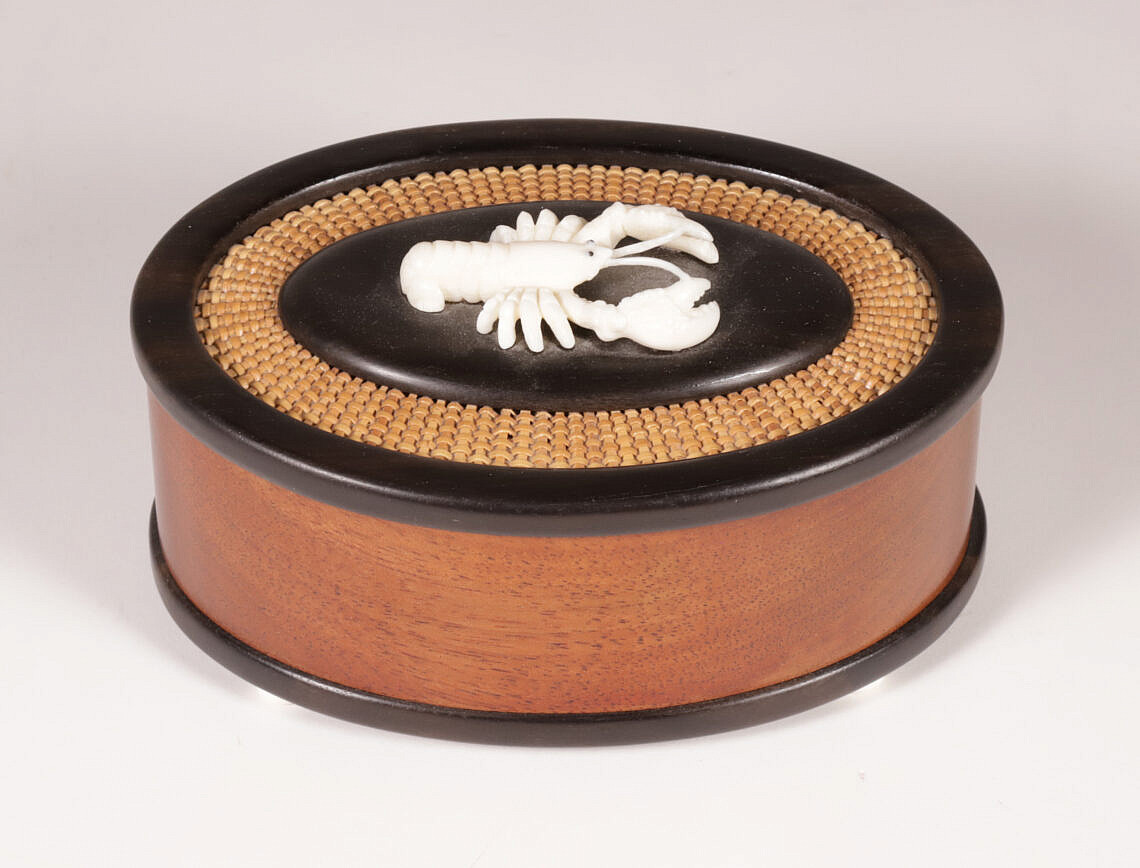 Nap Plank Oval Basket Weave Box with Carved Lobster circa 2004 Crafted ...