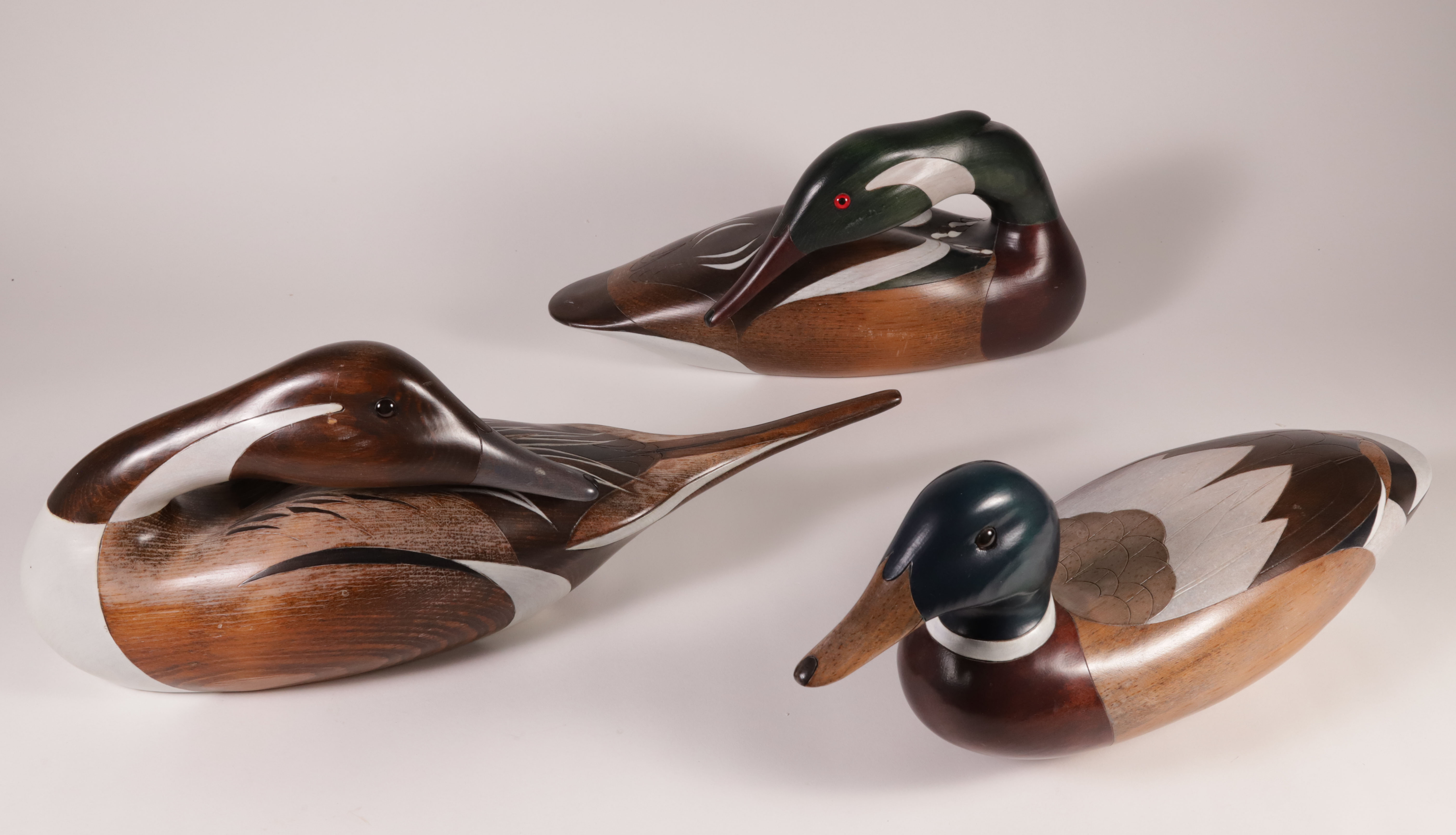 Three John Jeffrey Barto Polychrome Carved Wood Decoys - Three John ...