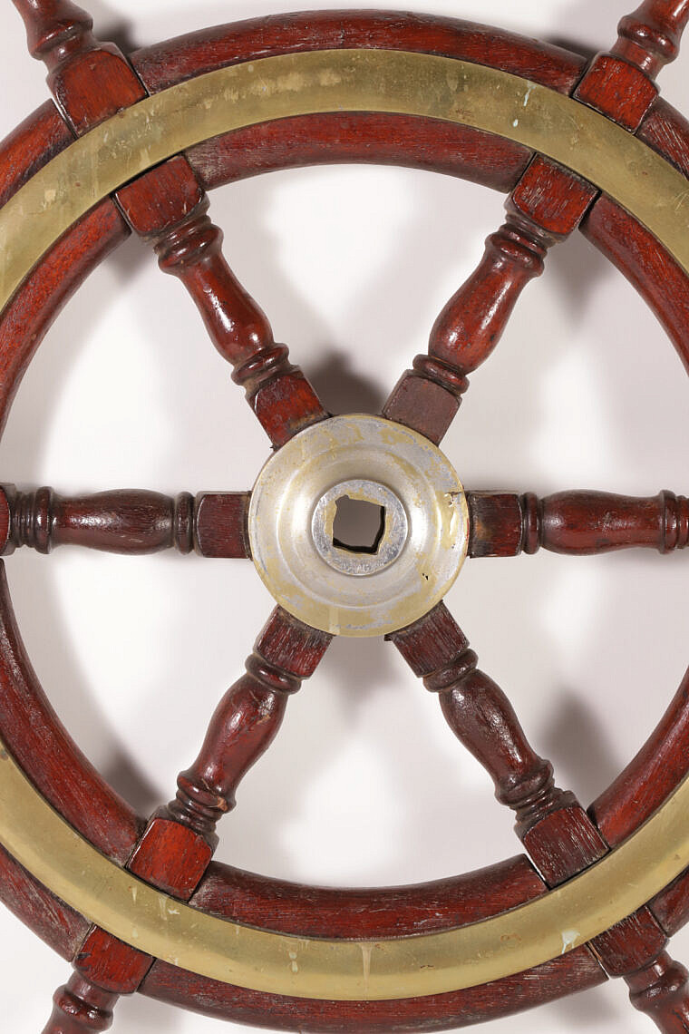 Vintage Turned Wood Ship's Wheel - Vintage Turned Mahognay Six Spoke ...