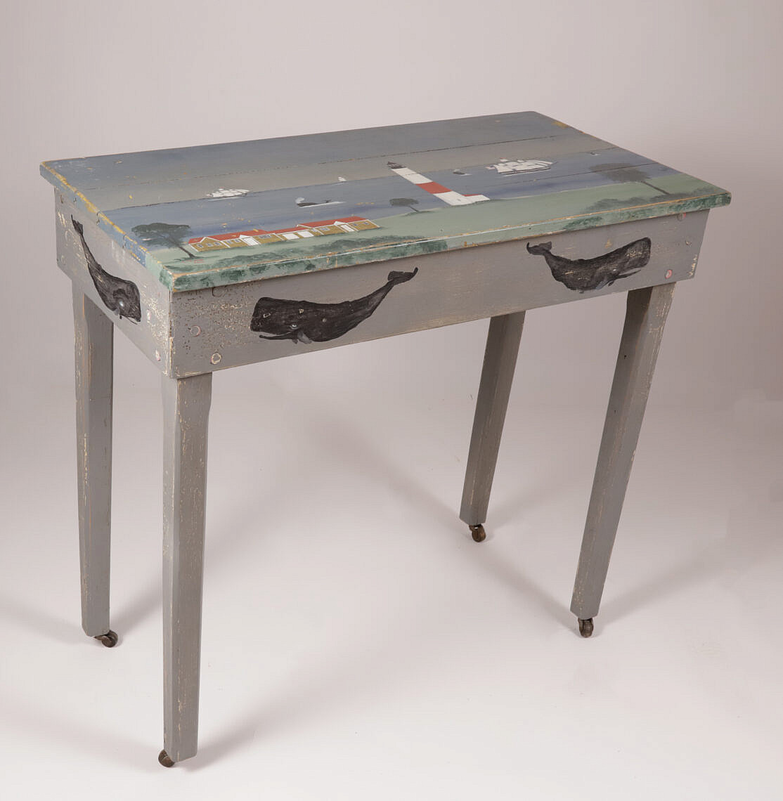 Charlie Munro Folk Art Painted Side Table - Signed Charlie Munro Folk ...