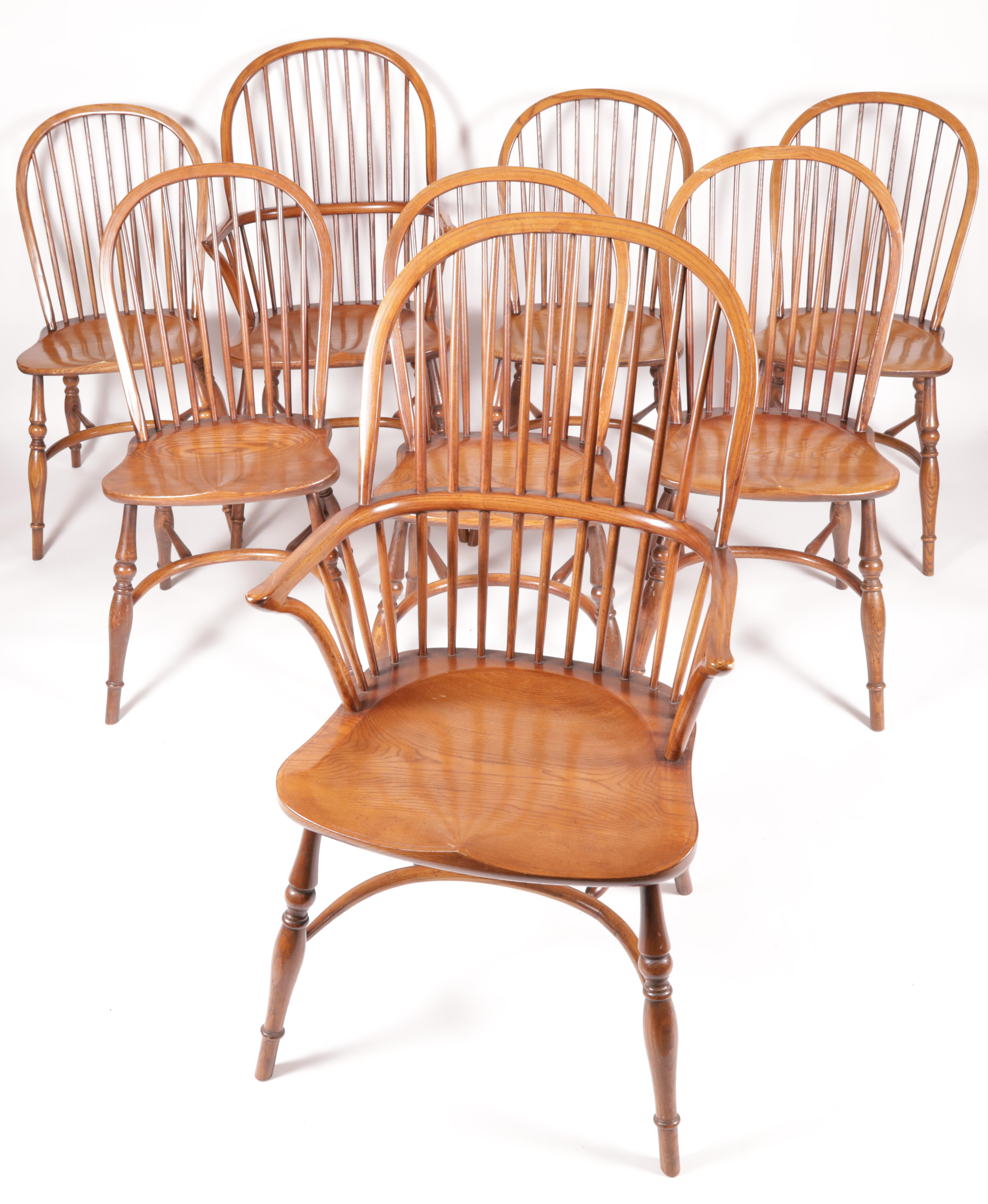 Set of Eight English Bow Back Windsor Dining Chairs comprising of two ...