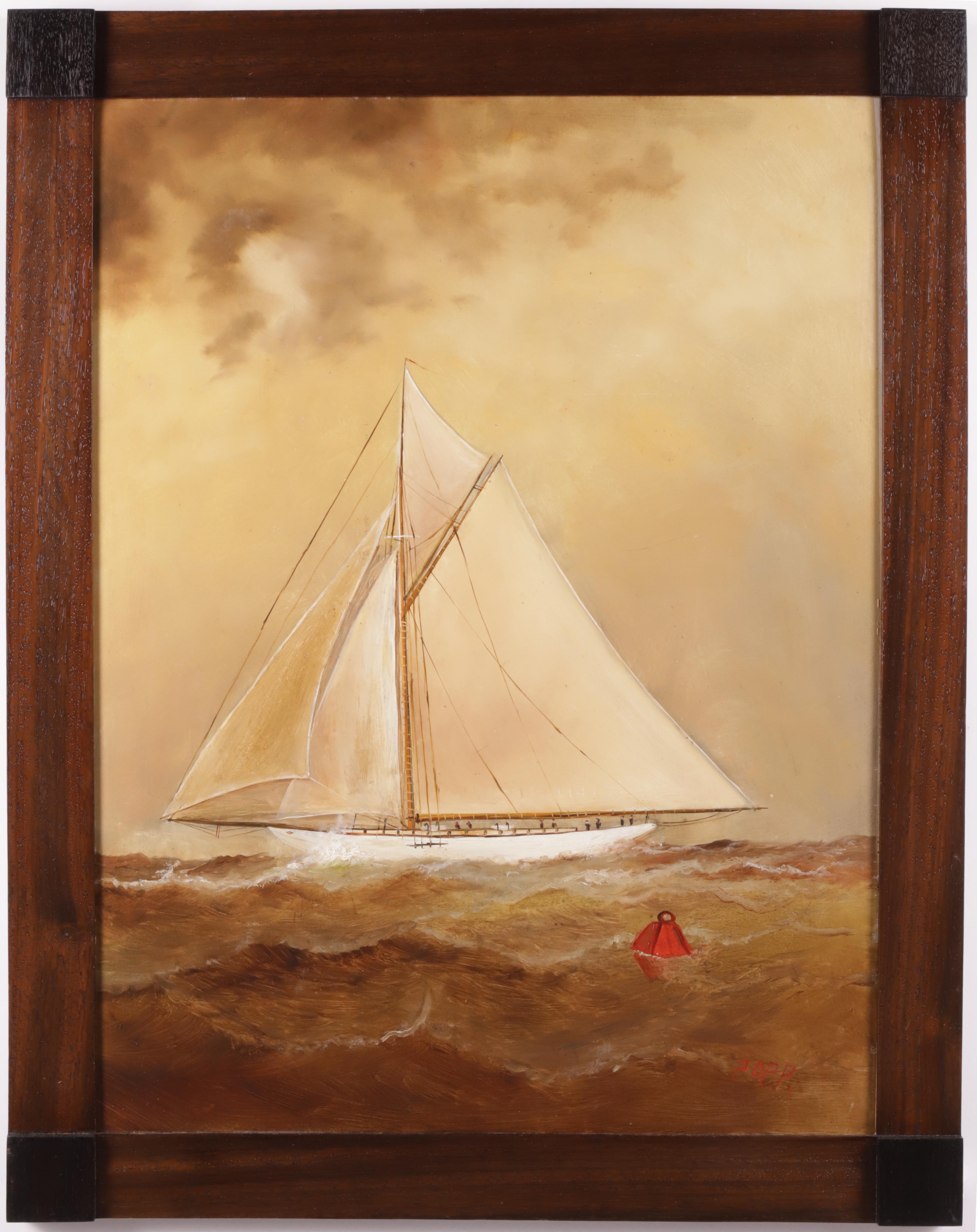 Popp Acrylic on Artist Board "Gaff Rigged Sloop Leaving Harbor" - Popp ...