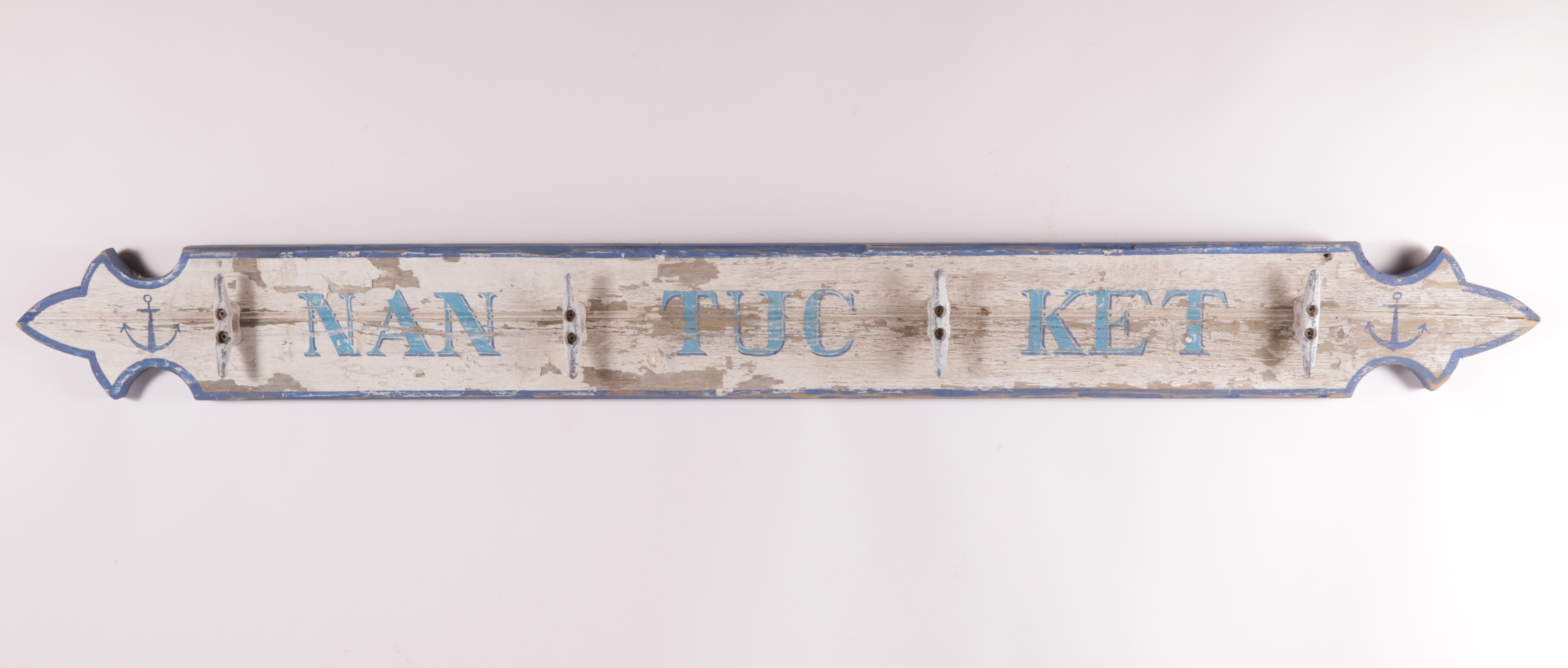 "Nantucket" Quarterboard Coat Rail Painted Powder Blue Letters on White ...