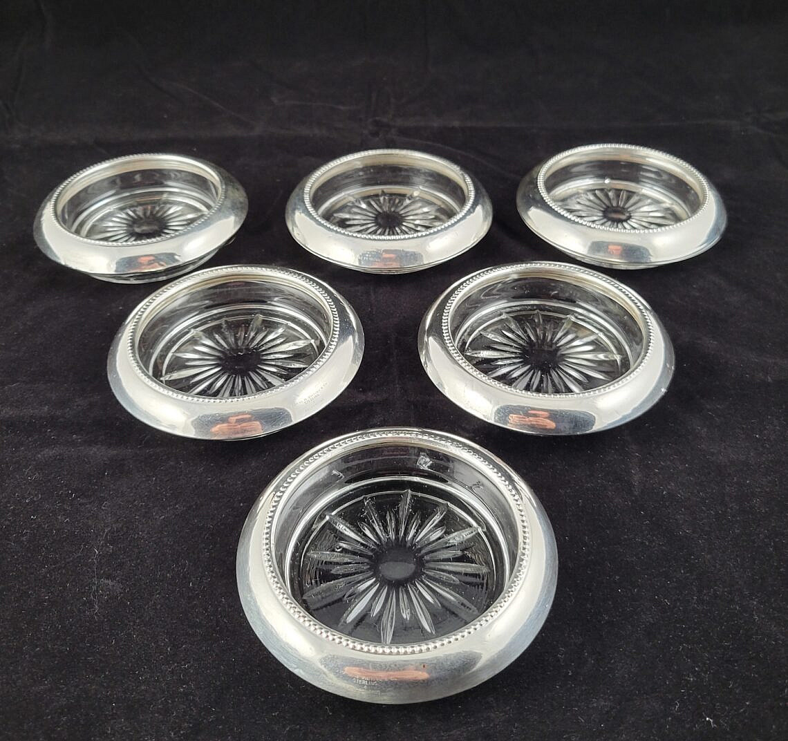 Six Vintage Whiting Sterling Silver and Crystal Coasters - Six Vintage ...